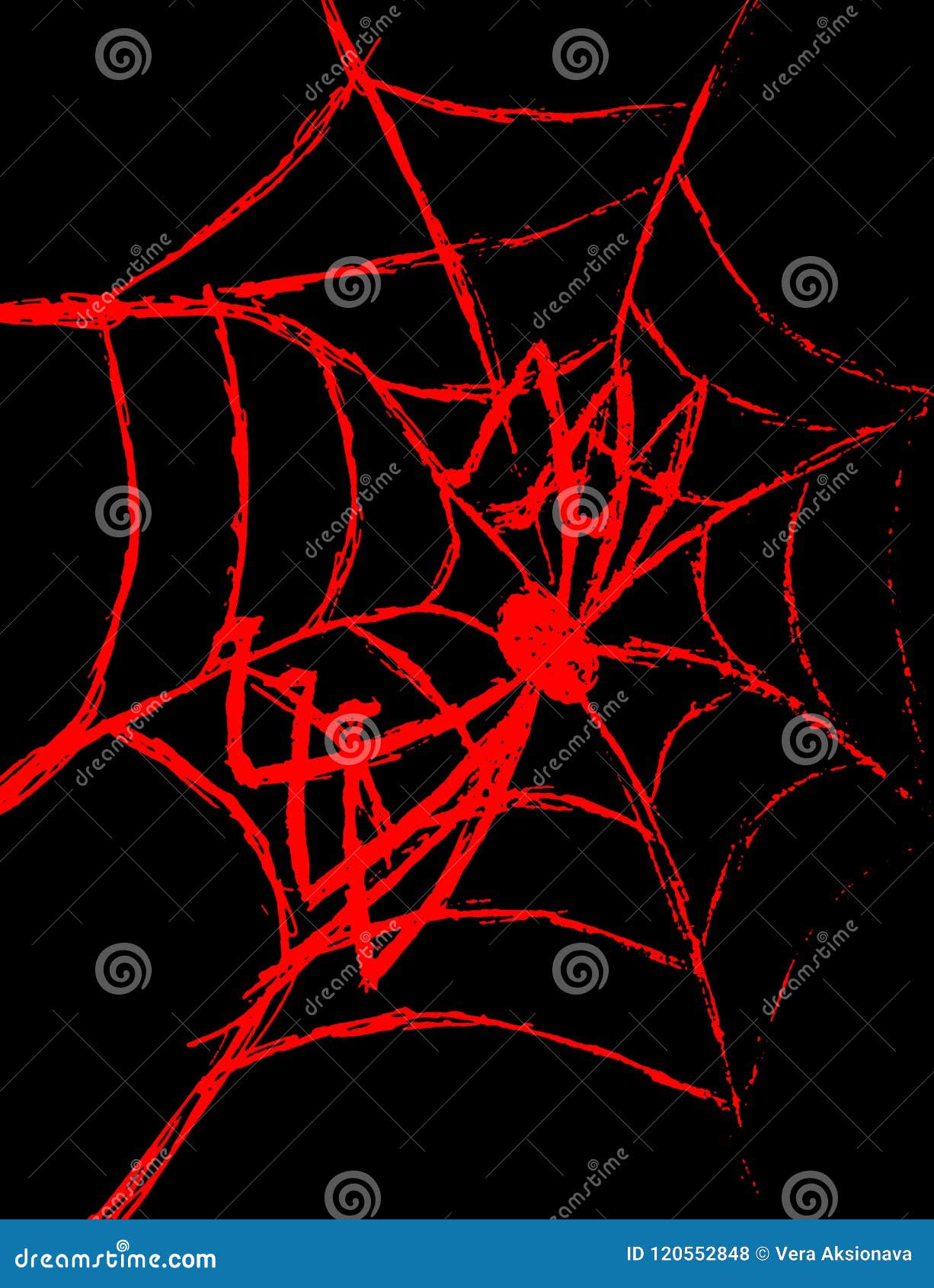 Red Spider on a Cobweb on a Black Background Stock Illustration ...
