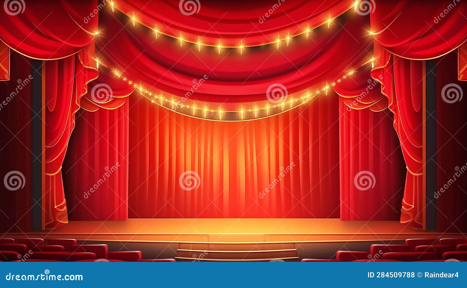 Illustration of Red Stage Curtains with Spotlight Stock Illustration ...