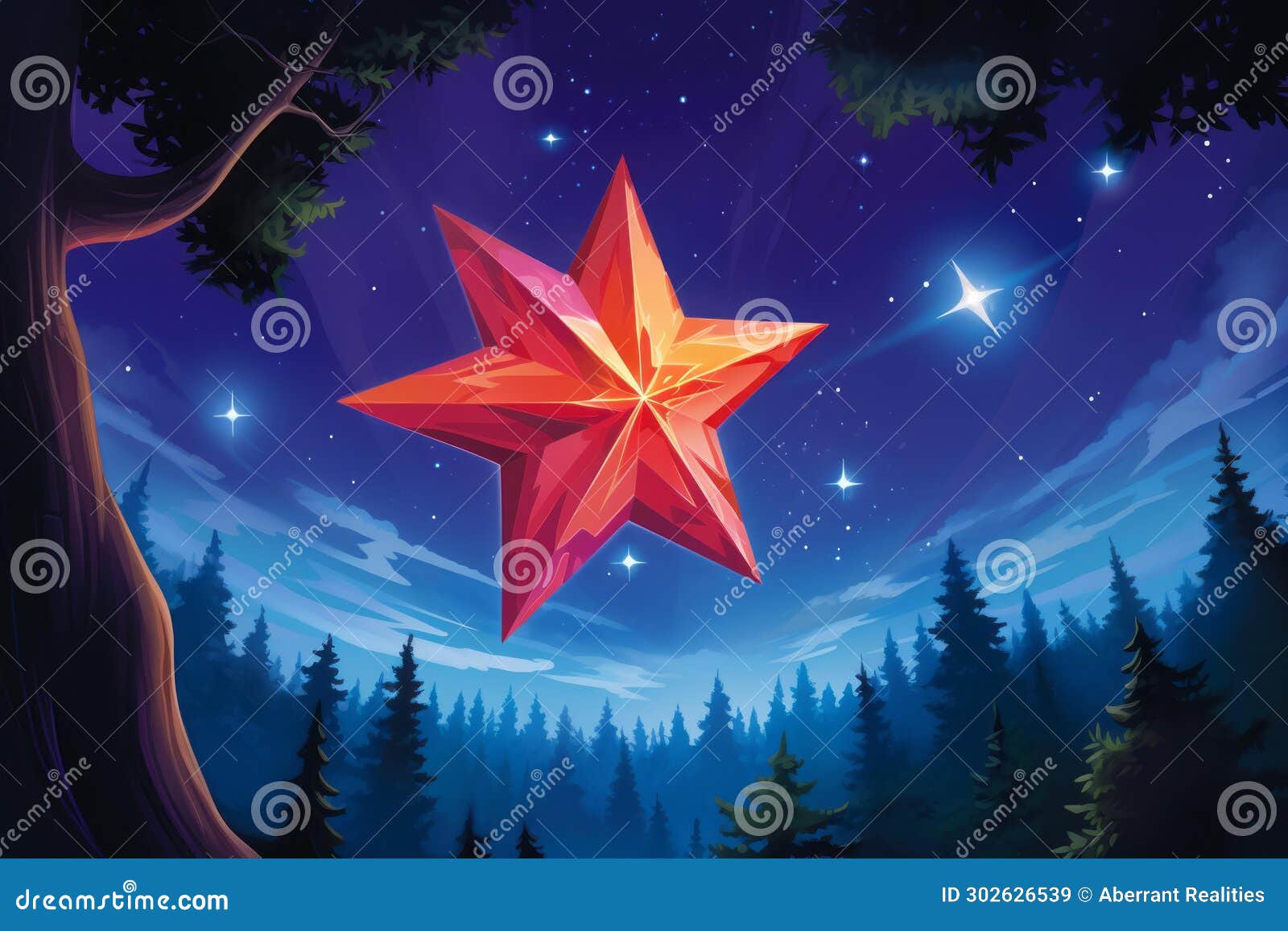 An Illustration of a Red Star in the Night Sky Stock Illustration ...