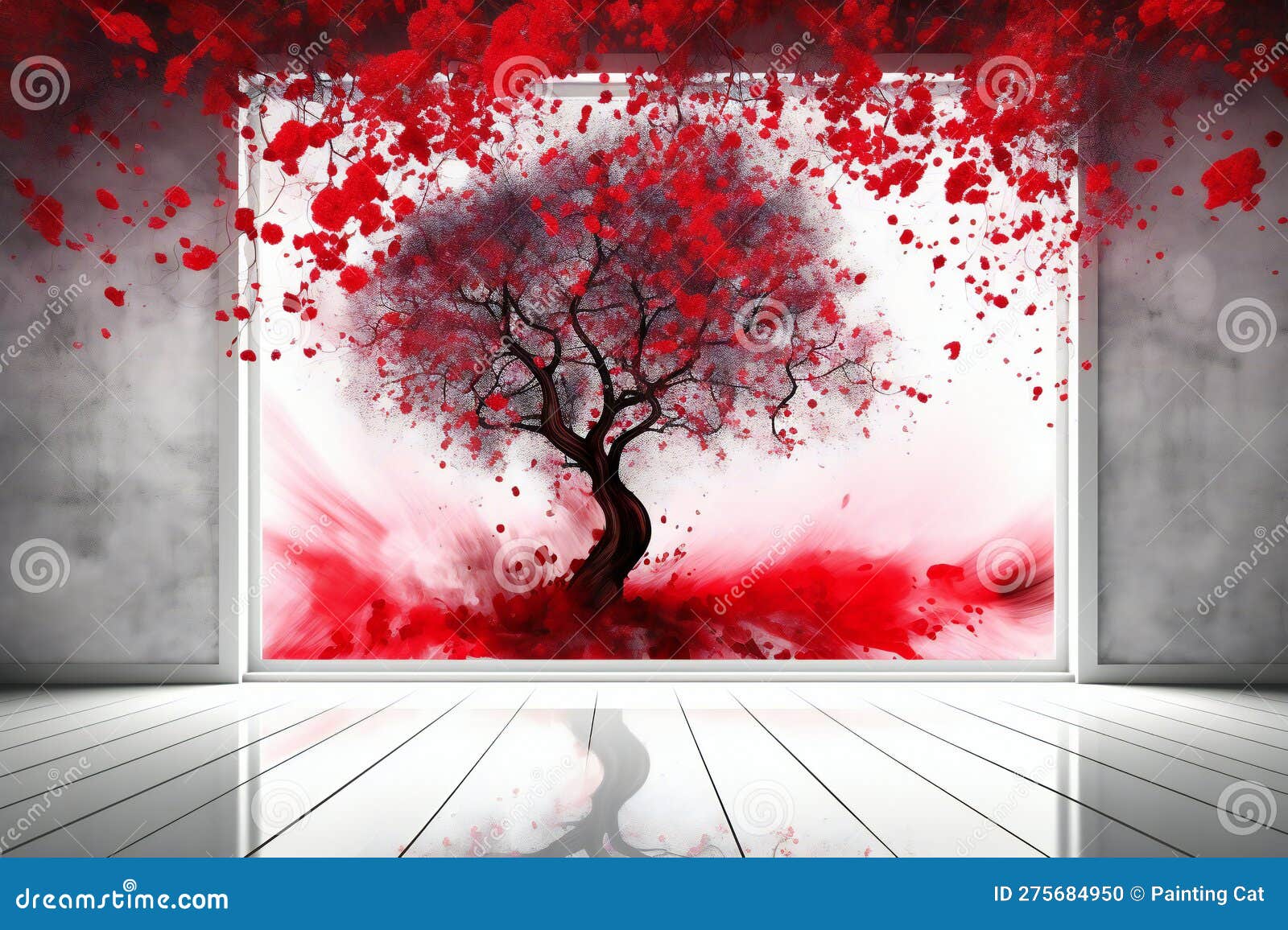 A Red Tree in a Room with a White Wall Stock Illustration ...