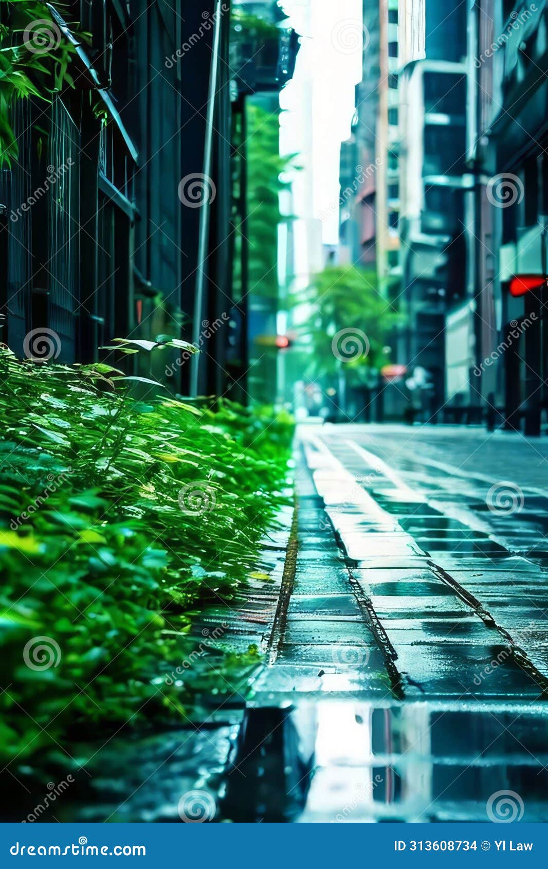 Illustration, a Reflection of the Dark Street on the Wet Pavement, Ai ...