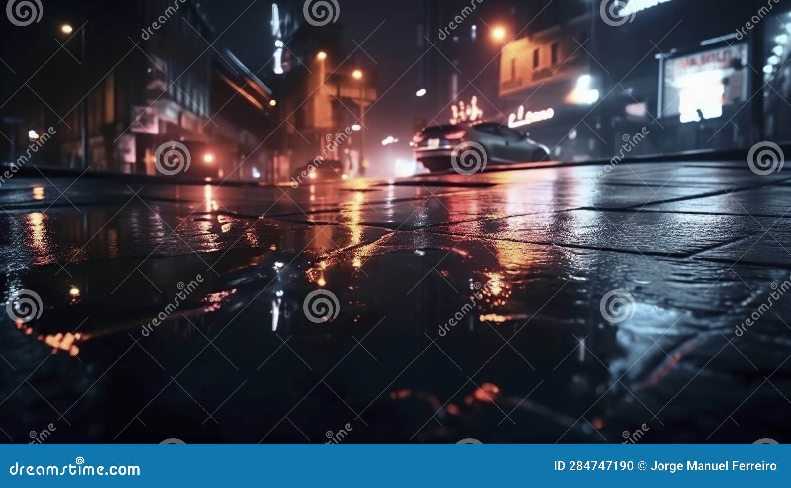 Illustration, Reflection of Neon Light on the Asphalt As a Reflector ...