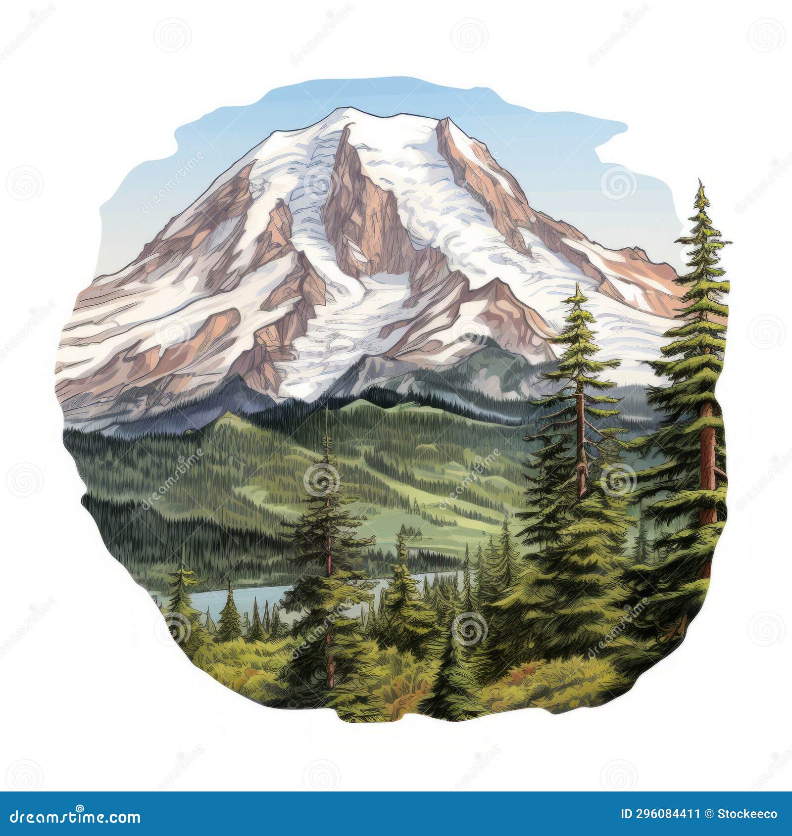 Detailed Mt. Hood Sticker with Lush Landscape Background Stock ...