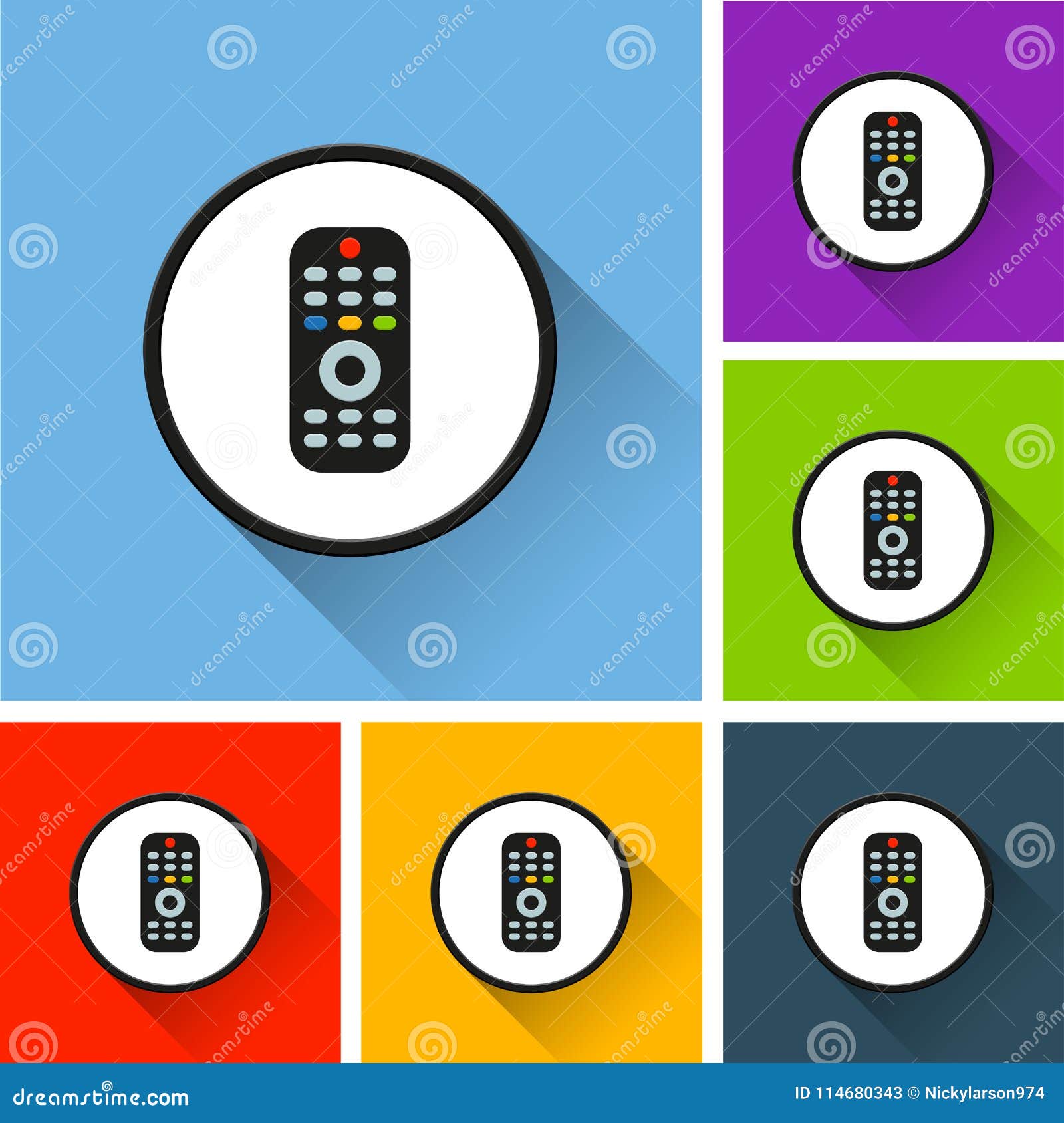 Remote Control Icons with Long Shadow Stock Vector - Illustration of ...