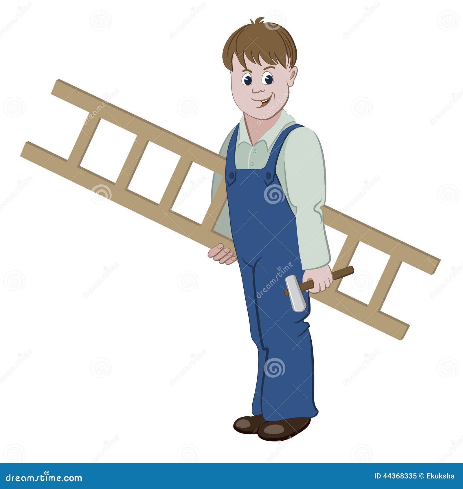 Illustration of Repairman or Worker Standing with a Ladder and a Hammer ...