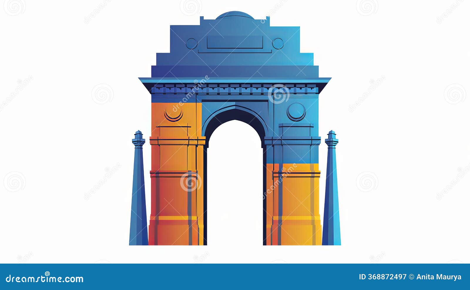 Indian Gate Straight View Vector Illustrations Isolated In White ...