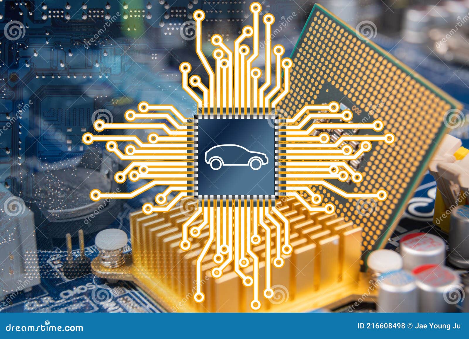An Illustration Representing a Computer Circuit Board and a Car Chip ...