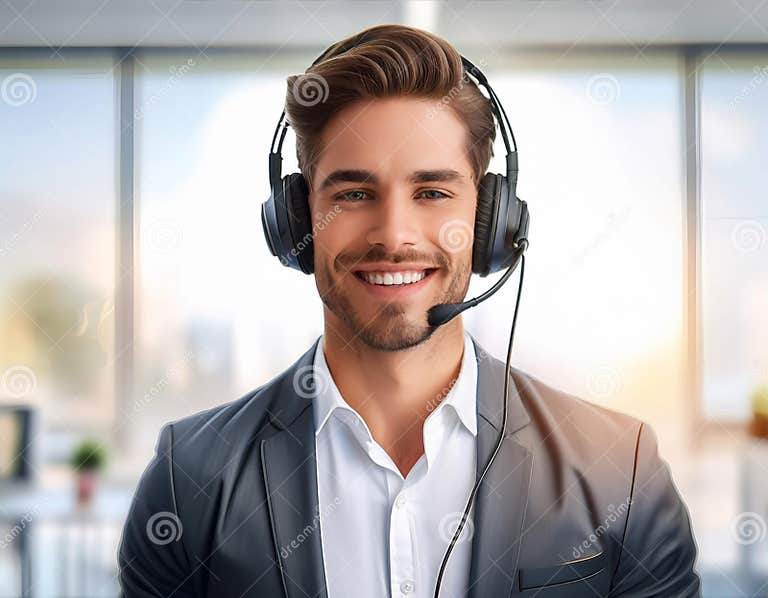 Customer Service Representation with Headset Icon and Smiling Face ...