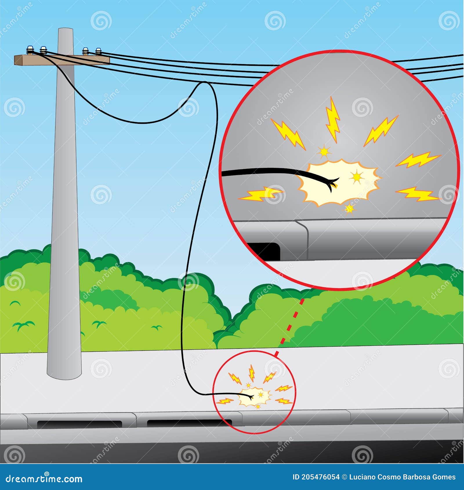 Illustration Representing Power Grid with Problems, Broken Wire and ...