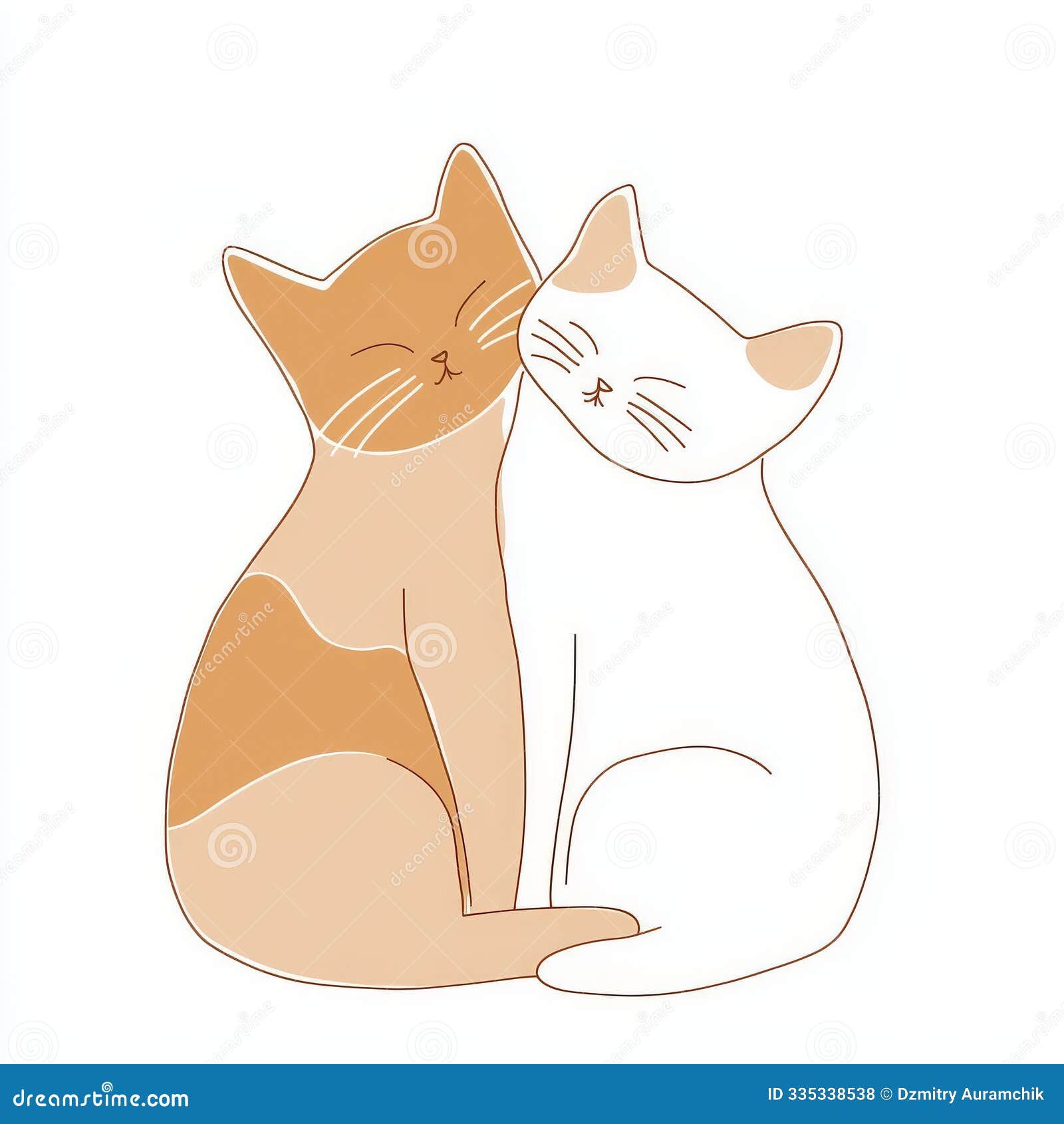 This Illustration Represents a Continuous One-line Drawing of Two Cats ...