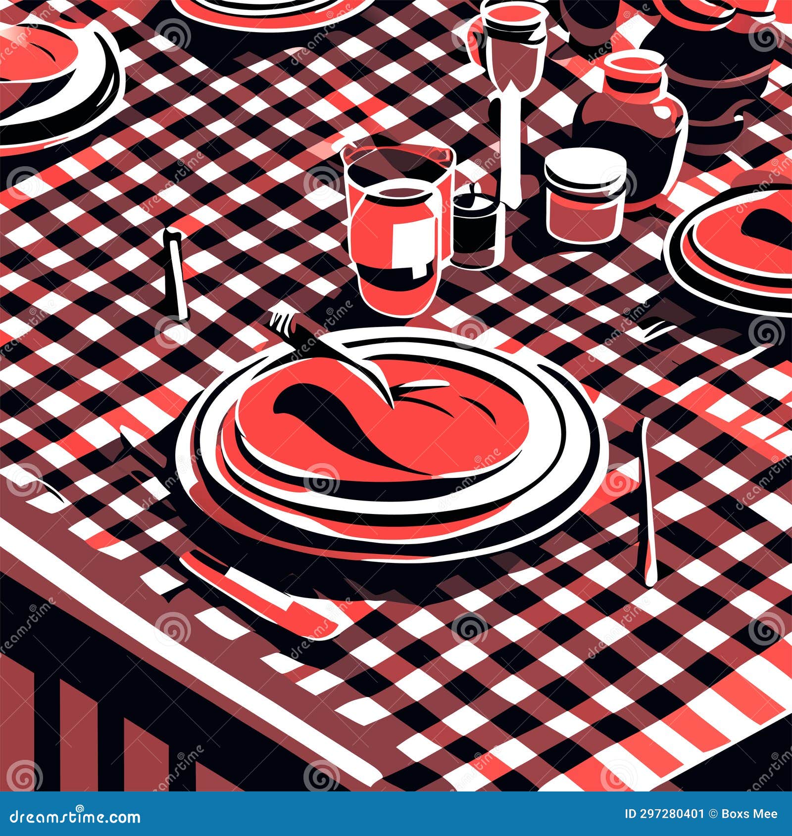 Illustration of a Restaurant Table with a Red and White Checkered ...