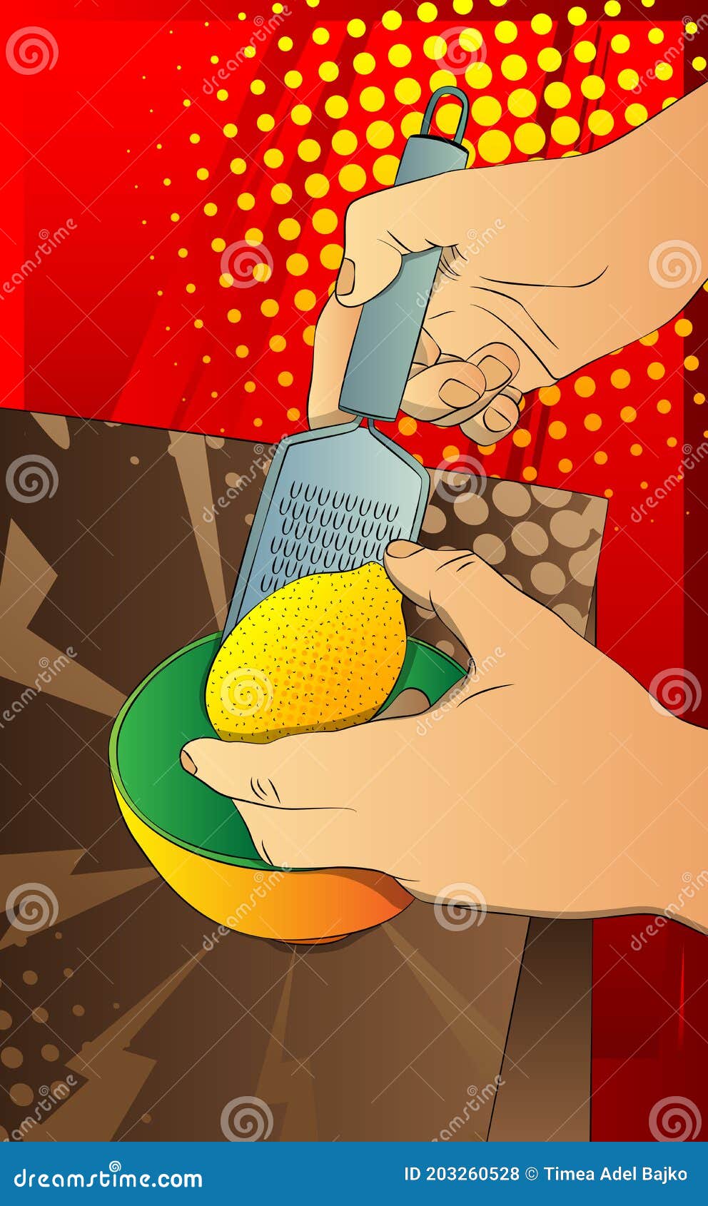 Hands Grating Zest of Lemon on Kitchen Table. Stock Vector ...