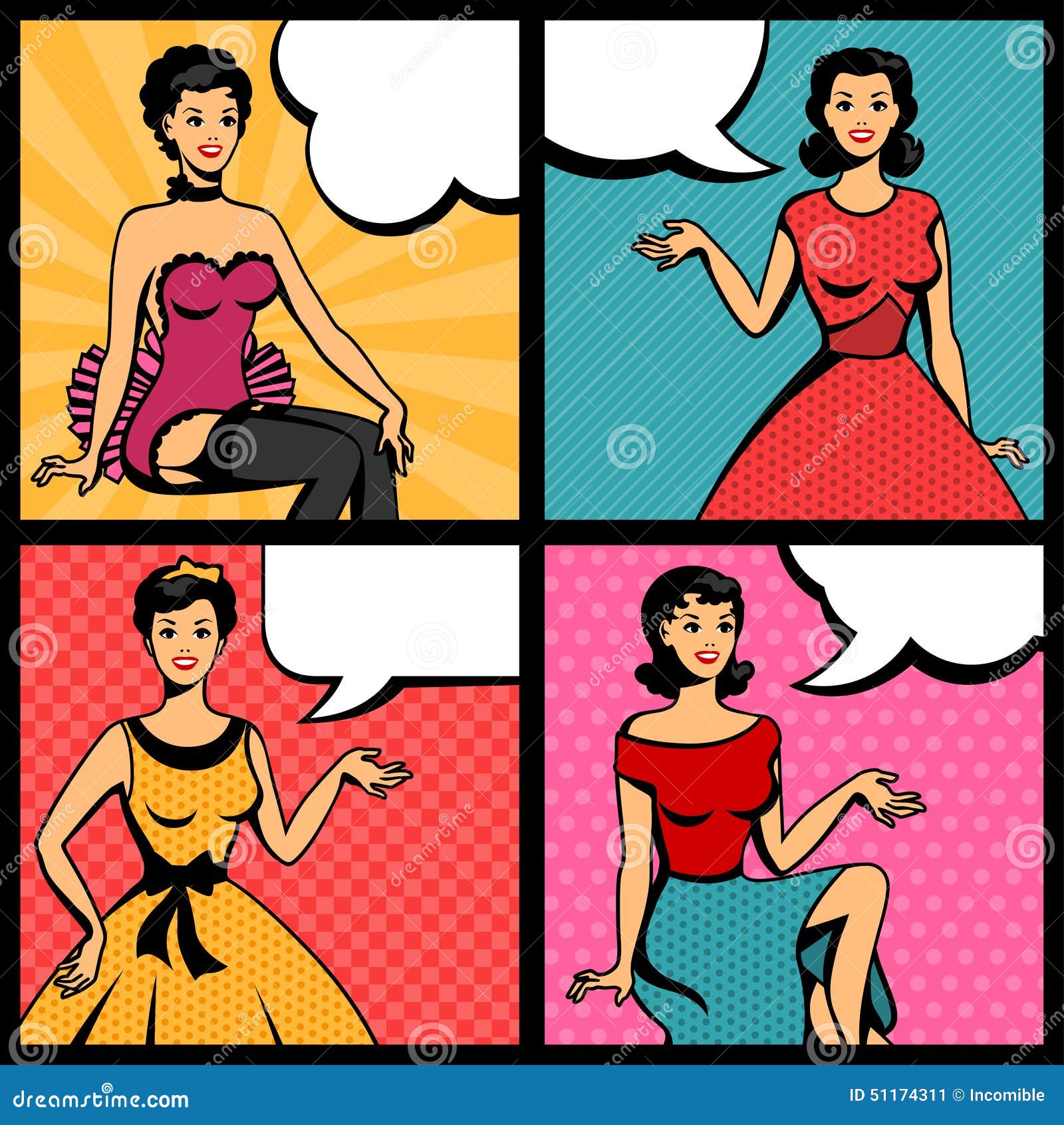 Illustration of Retro Girls in Pop Art Style Stock Vector ...