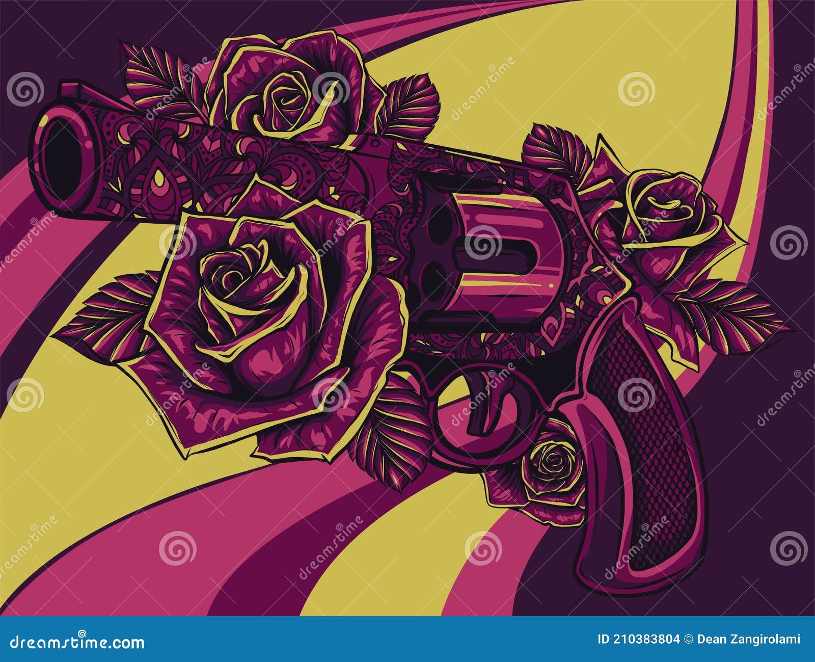 Vector Illustration of Revolver Colt with Roses Stock Vector ...