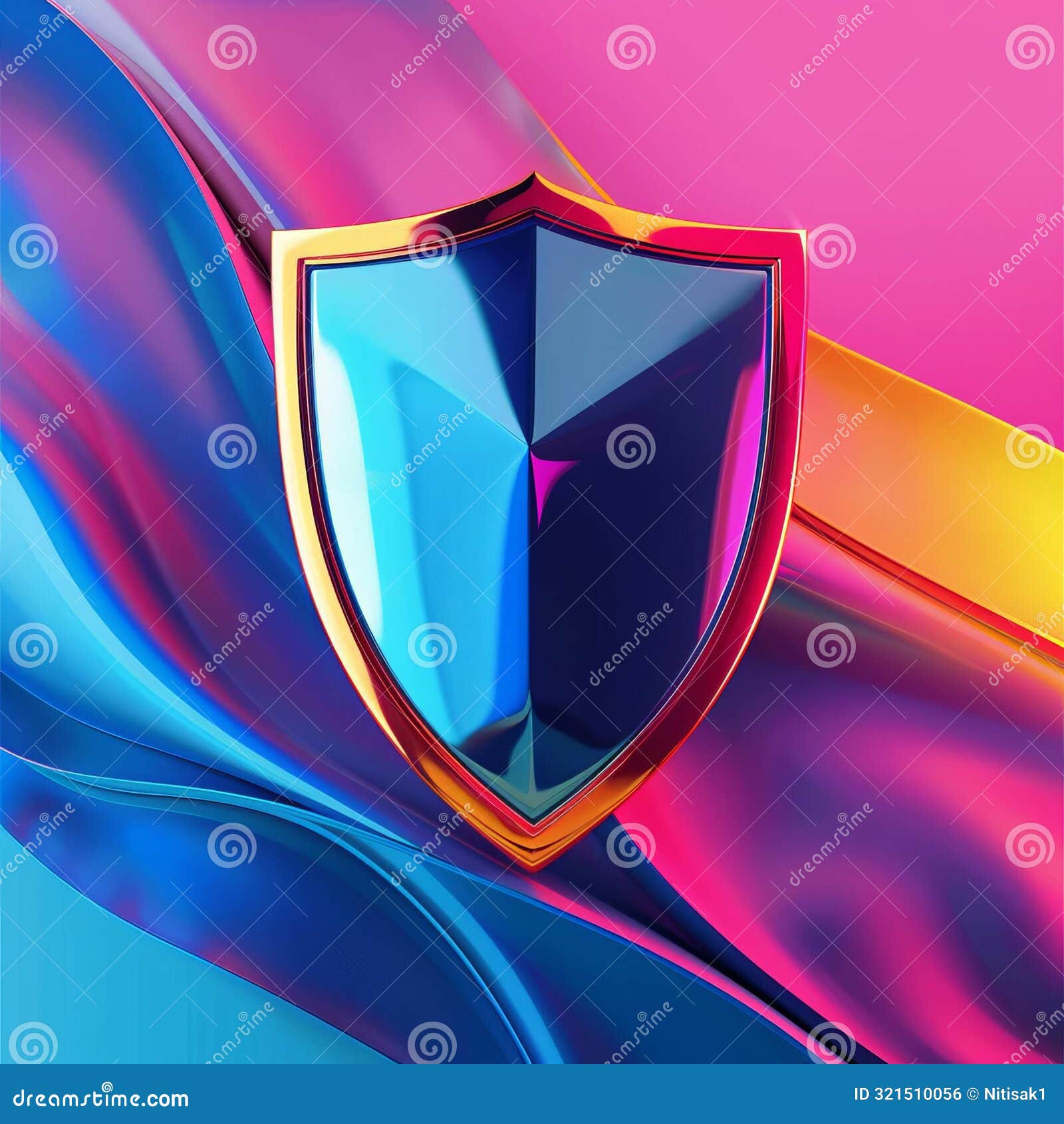 3 Illustration of a Risk Management Shield Icon in 3D with a Vibrant ...