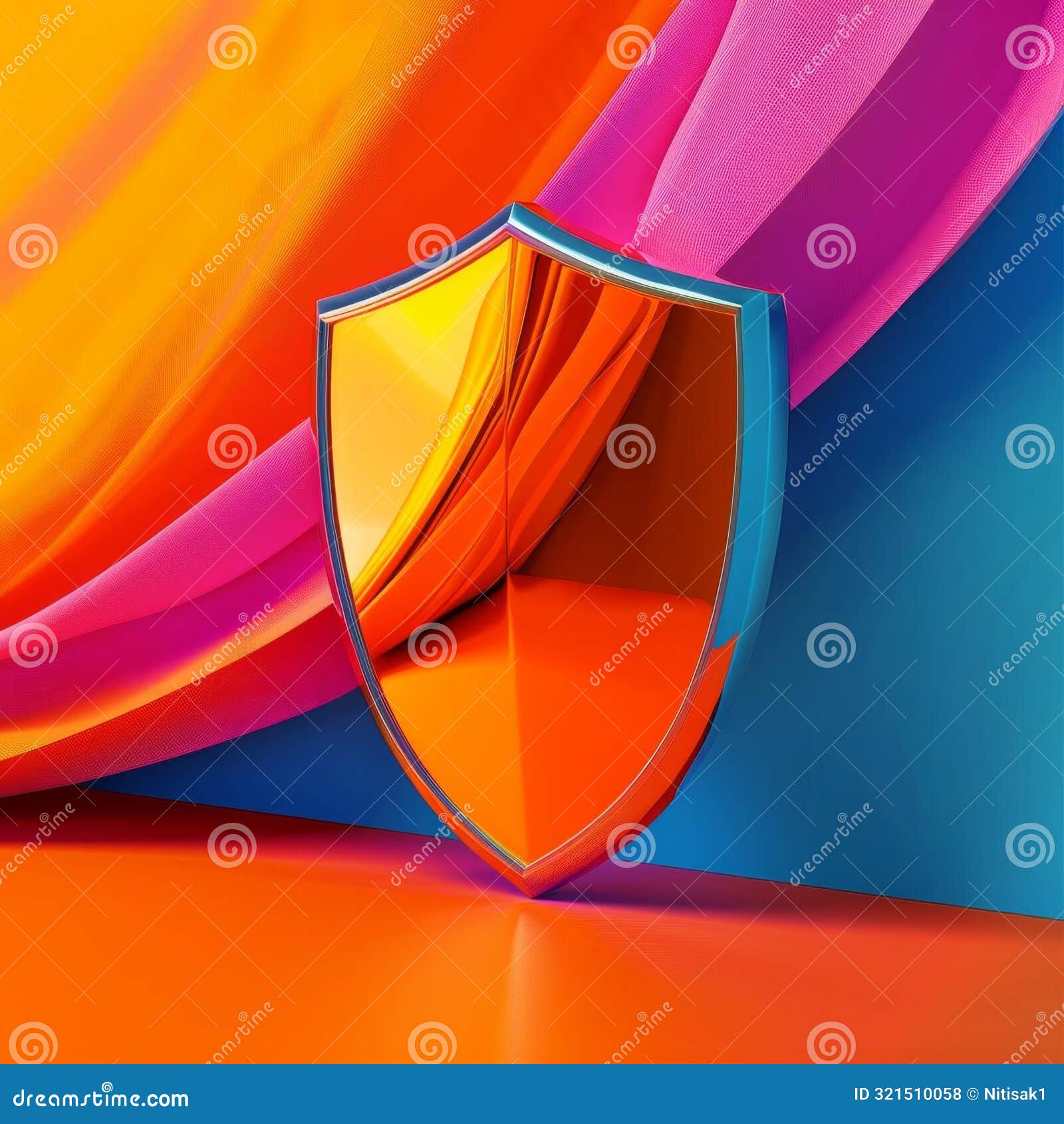 3 Illustration of a Risk Management Shield Icon in 3D with a Vibrant ...