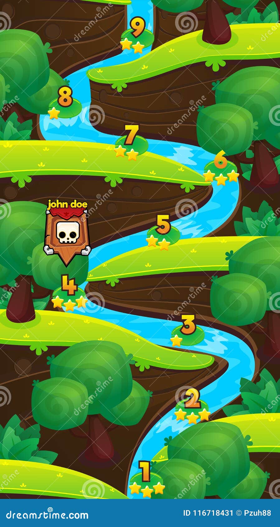 The River Vertical Game Level Map Stock Vector - Illustration of ...