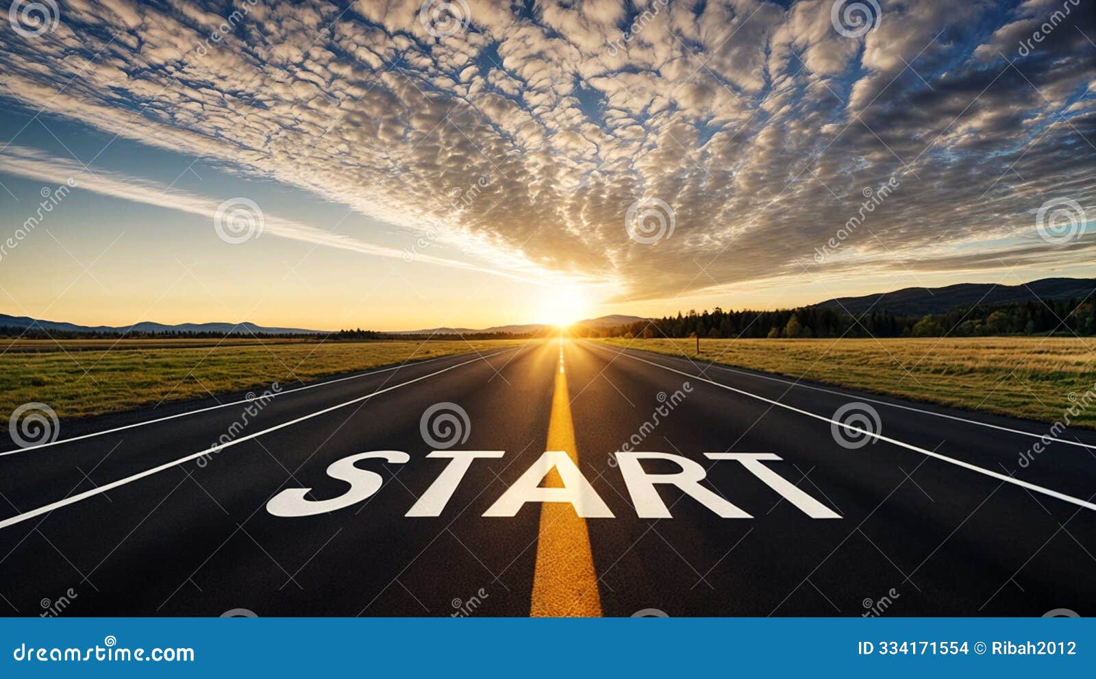 A Road Leading Towards the Sun with Word Text START Stock Illustration ...