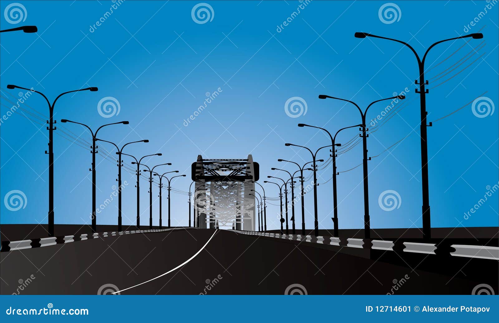 Illustration with Road and Street Lamps Stock Vector - Illustration of ...