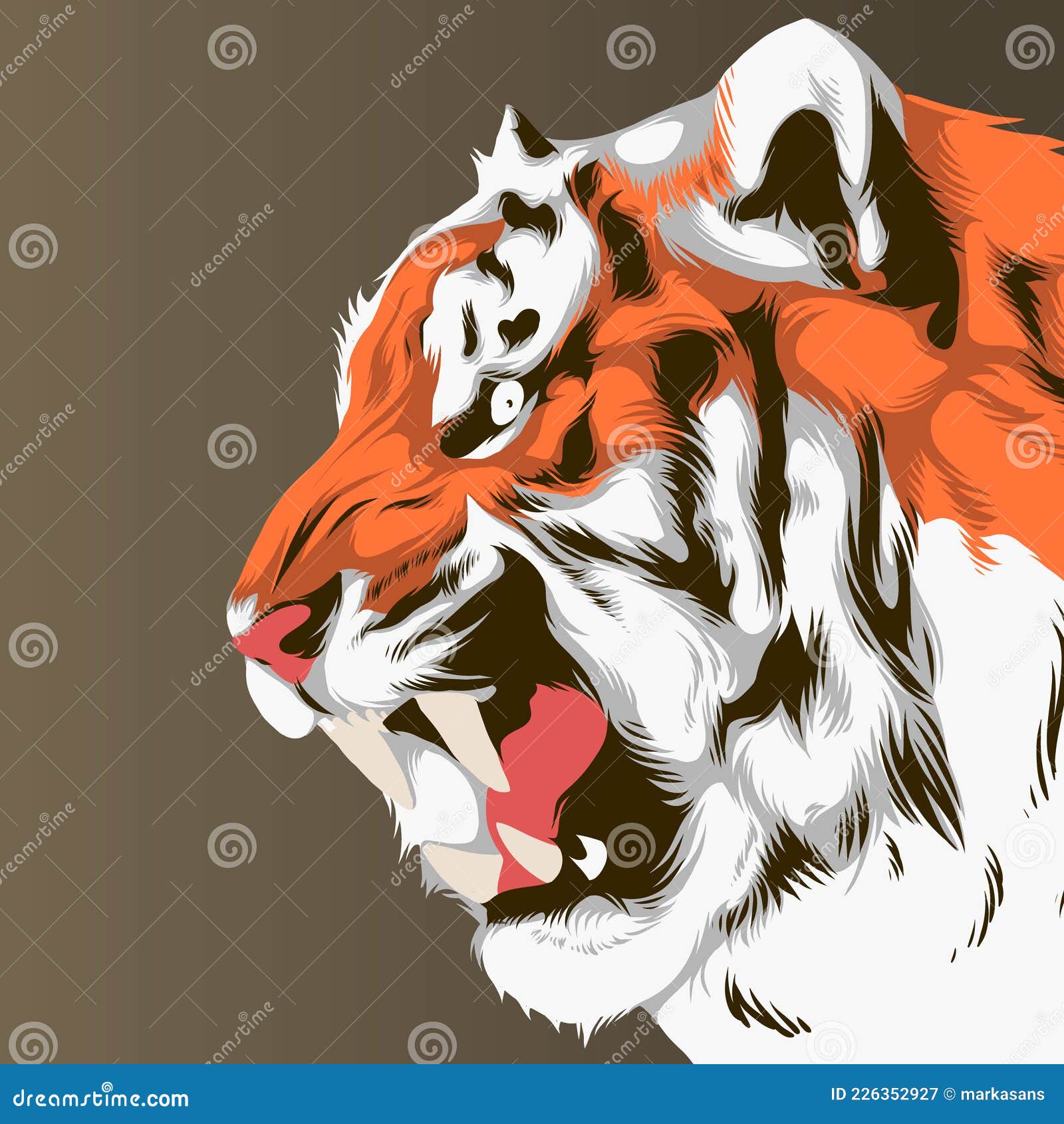 Roaring Tiger Head Flat Vector Illustration Stock Vector - Illustration ...