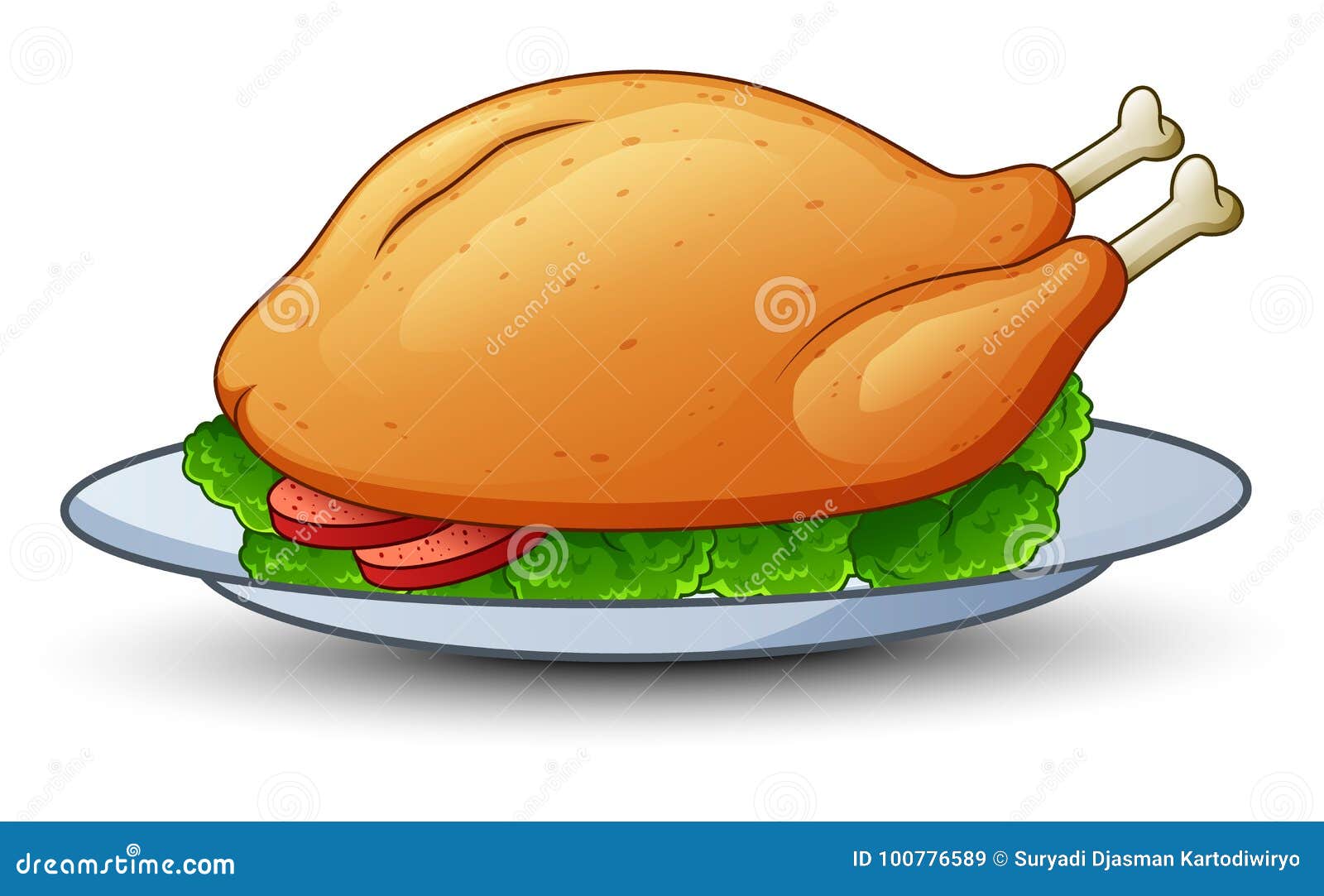 Roasted chicken on platter stock vector. Illustration of cooking ...