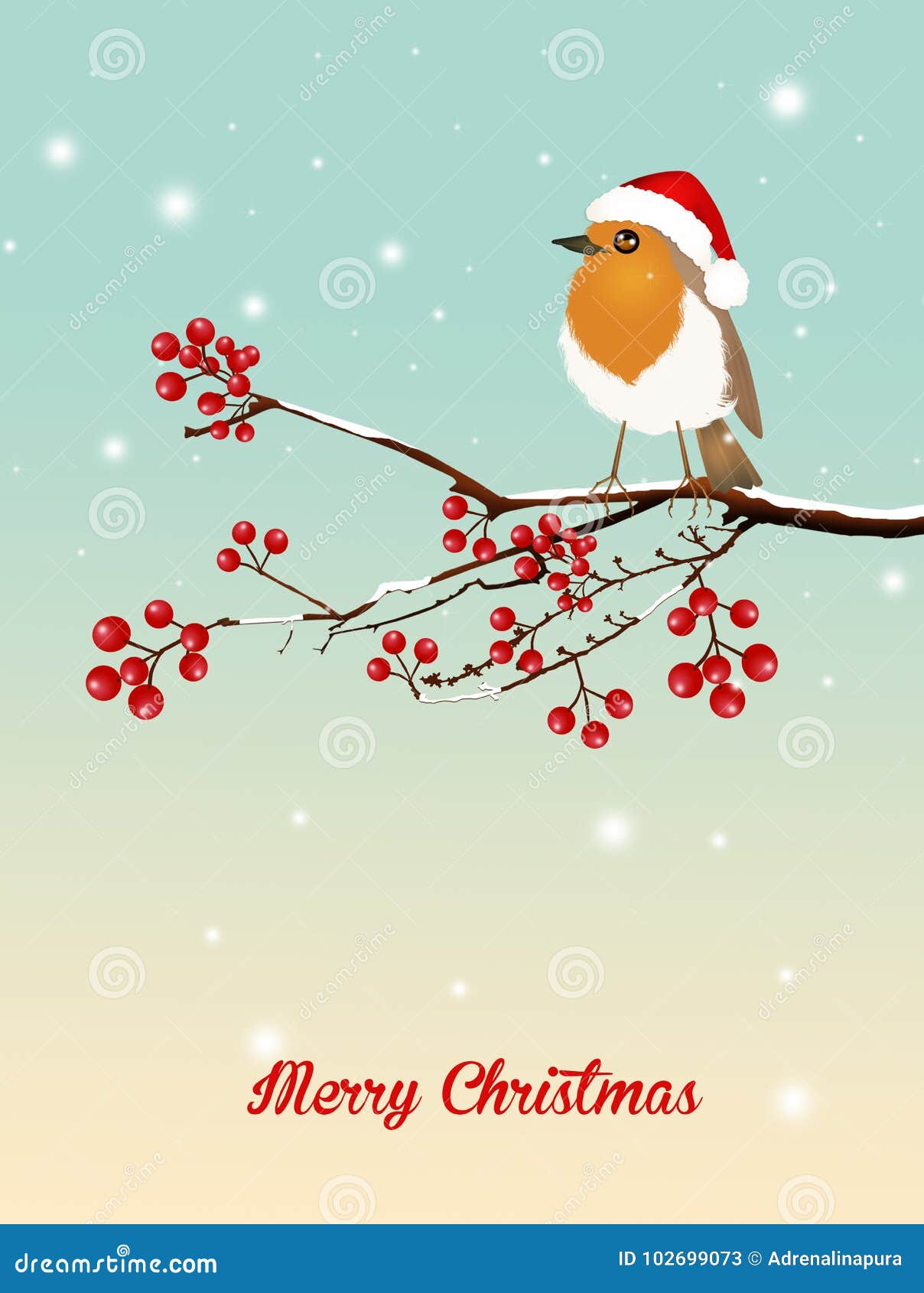 Robin at Christmas stock illustration. Illustration of little - 102699073