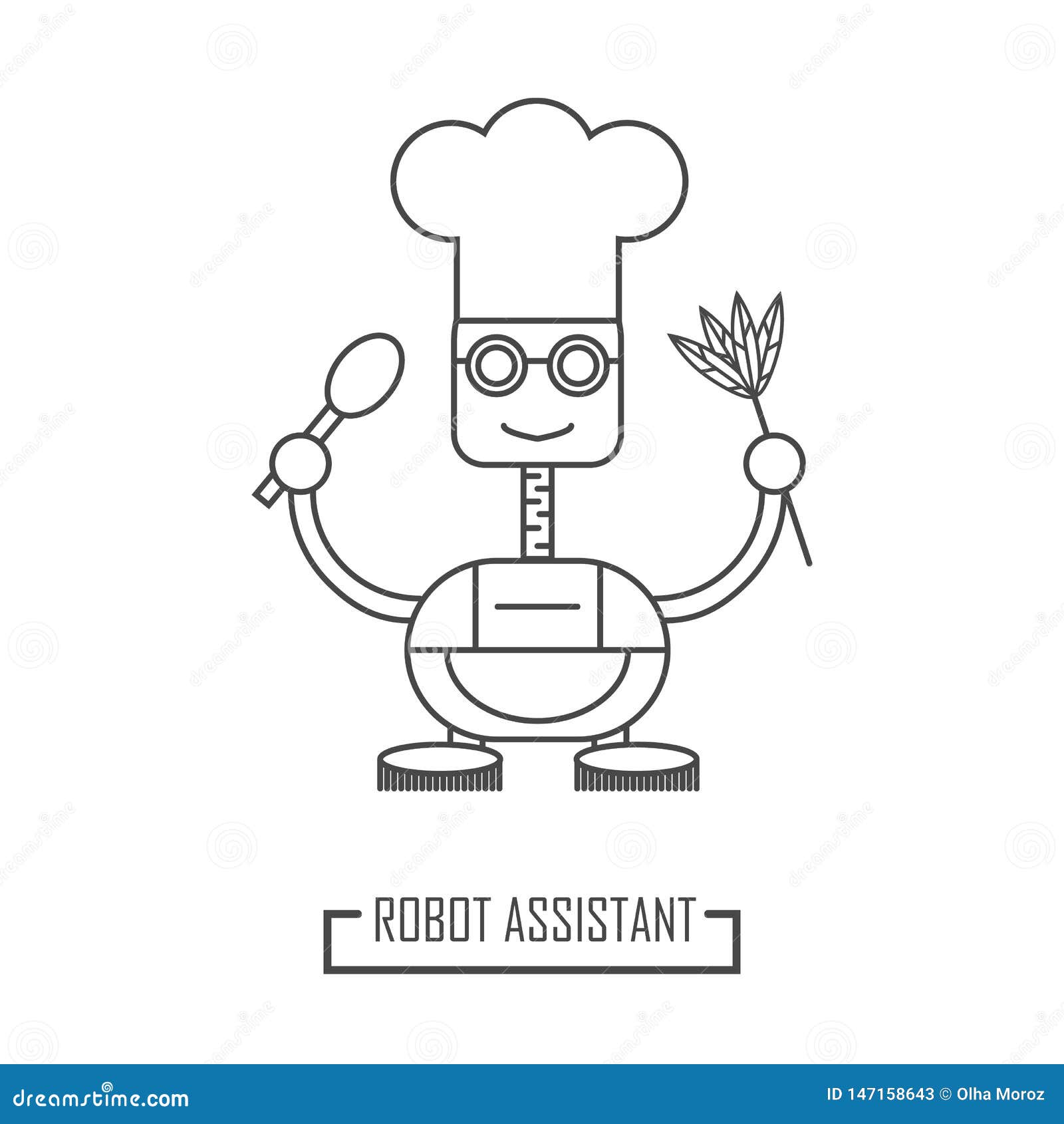 Illustration of a Robot Cook. Robotic Assistant in the Kitchen Stock ...