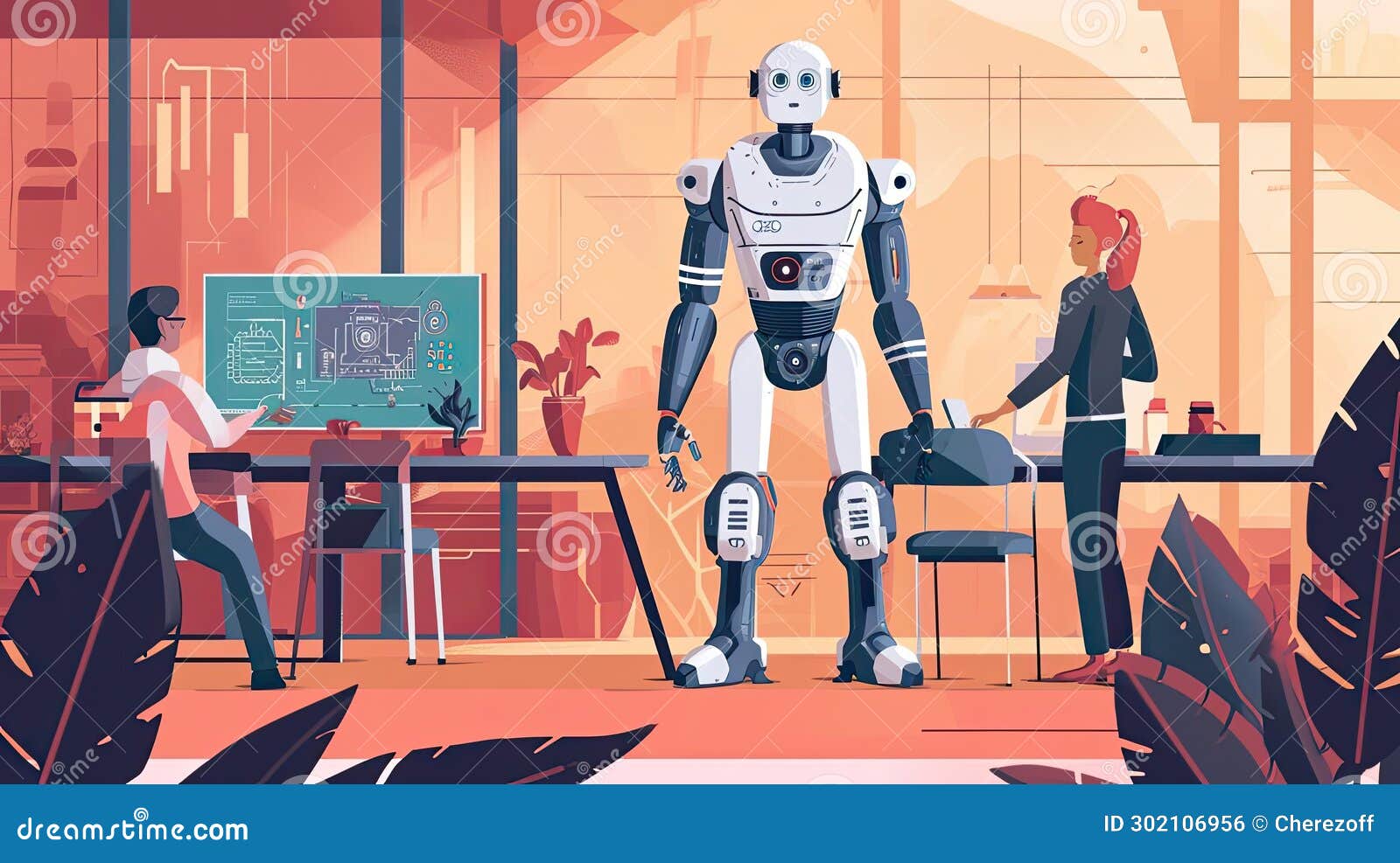Illustration of a Robot Helping a Human Stock Illustration ...