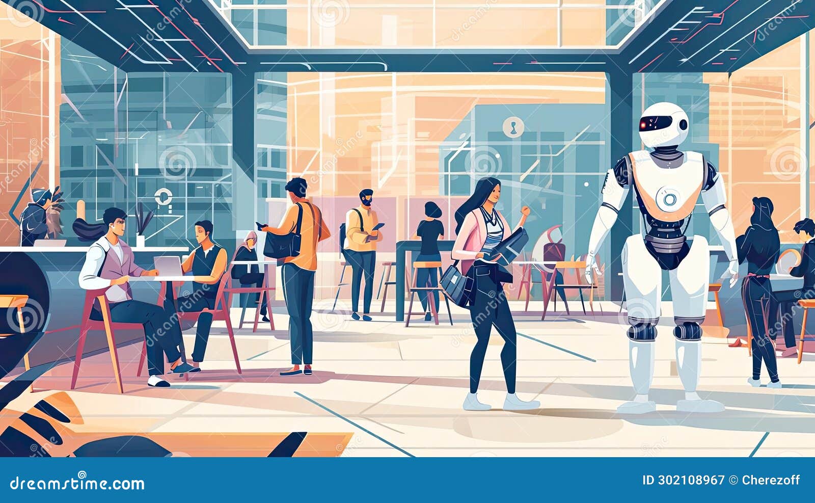 Illustration of a Robot Helping a Human Stock Illustration ...