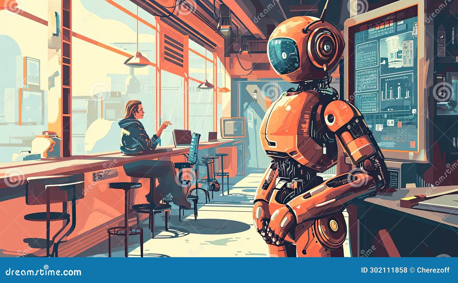 Illustration of a Robot Helping a Human Stock Illustration ...