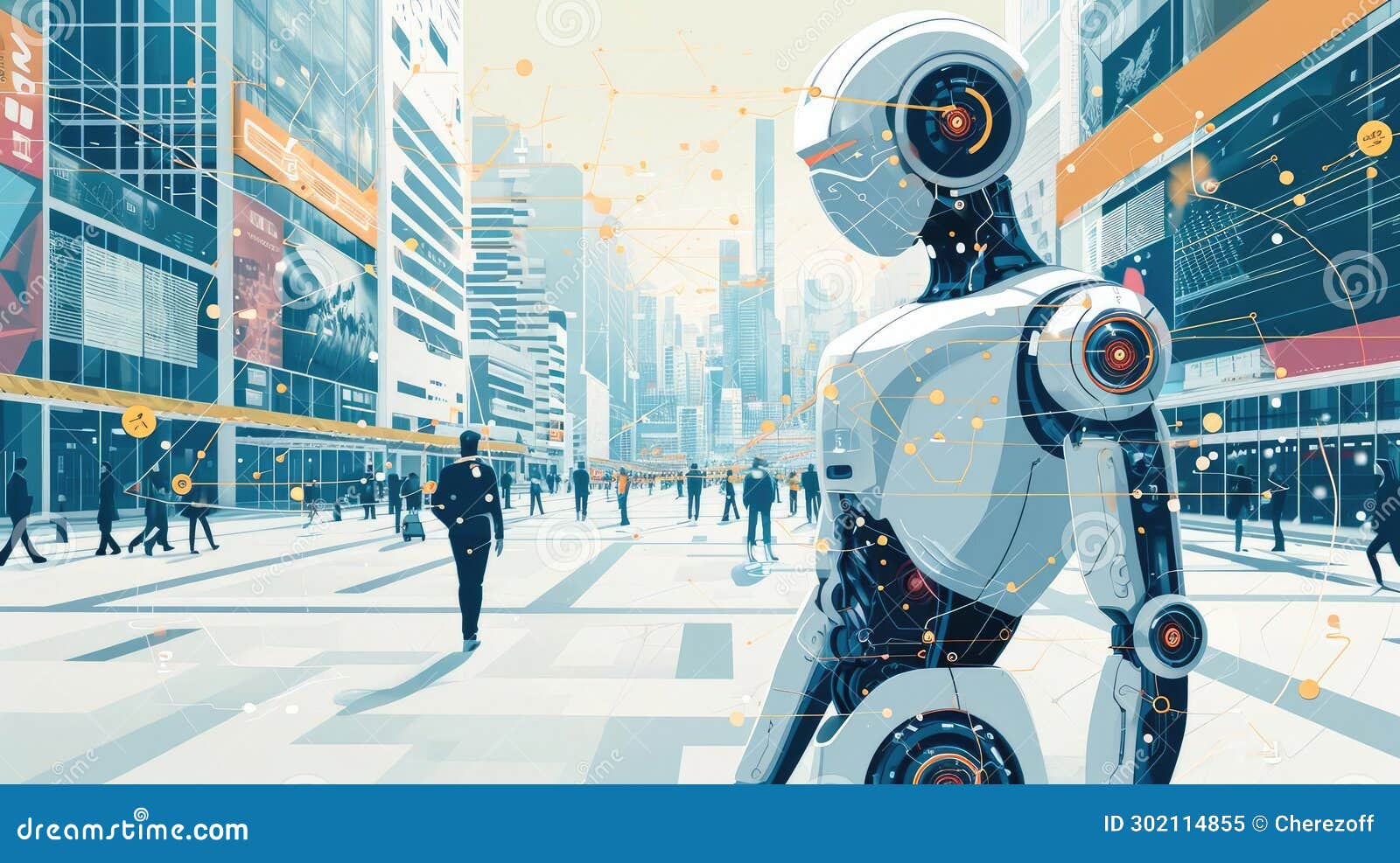 Illustration of a Robot Helping a Human Stock Image - Image of domestic ...