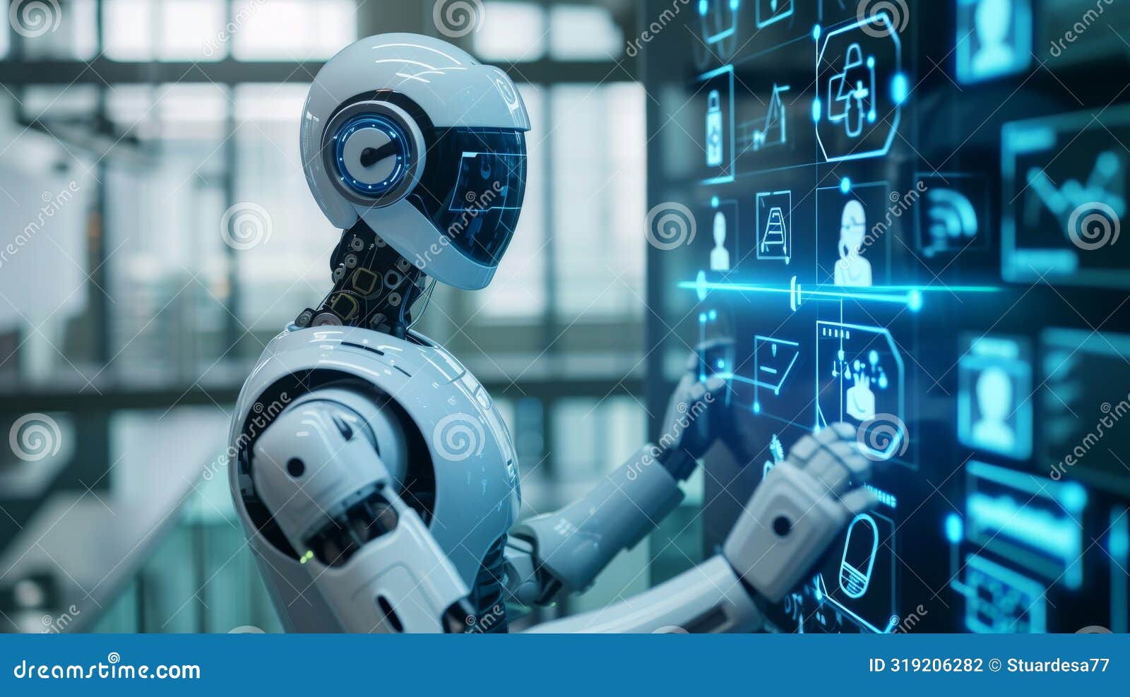 Robot Interacting with Digital Interface in Lab Stock Illustration ...