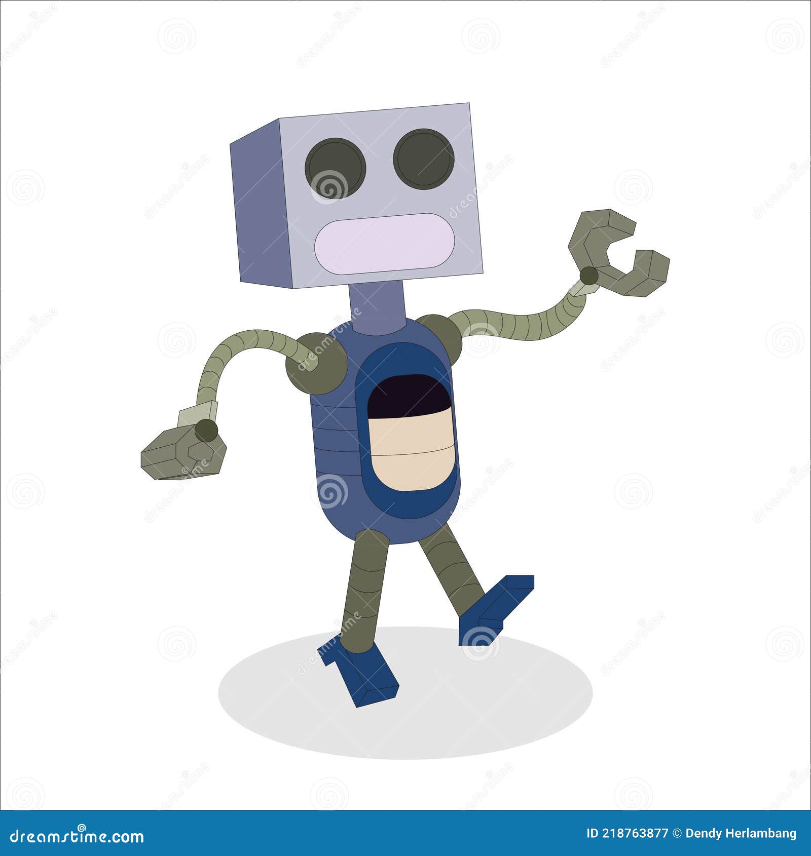 An Illustration of Robot Character with Boxy Head, Elastic Arms and ...