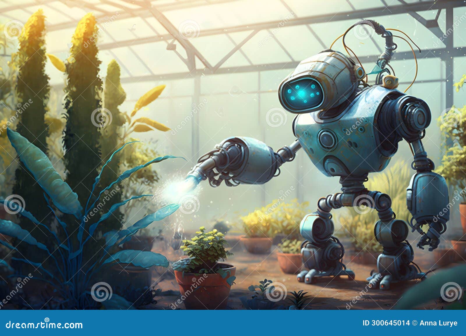 Robot Watering Garden With Gentle Stream Of Water Stock Image ...