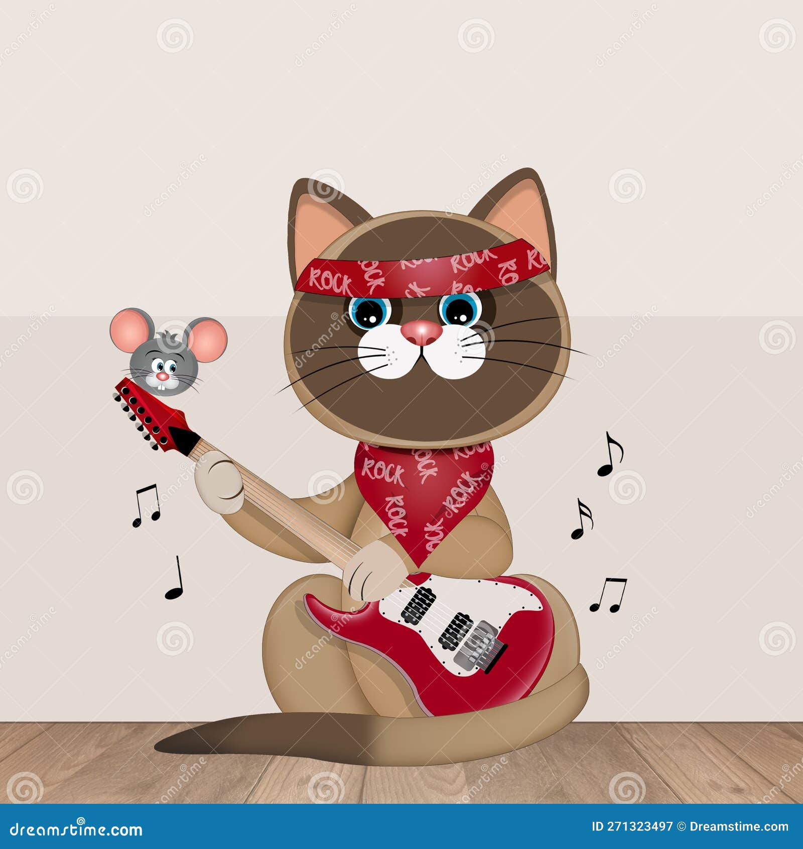 Illustration of Rock Cat Playing Electric Guitar Stock Illustration ...