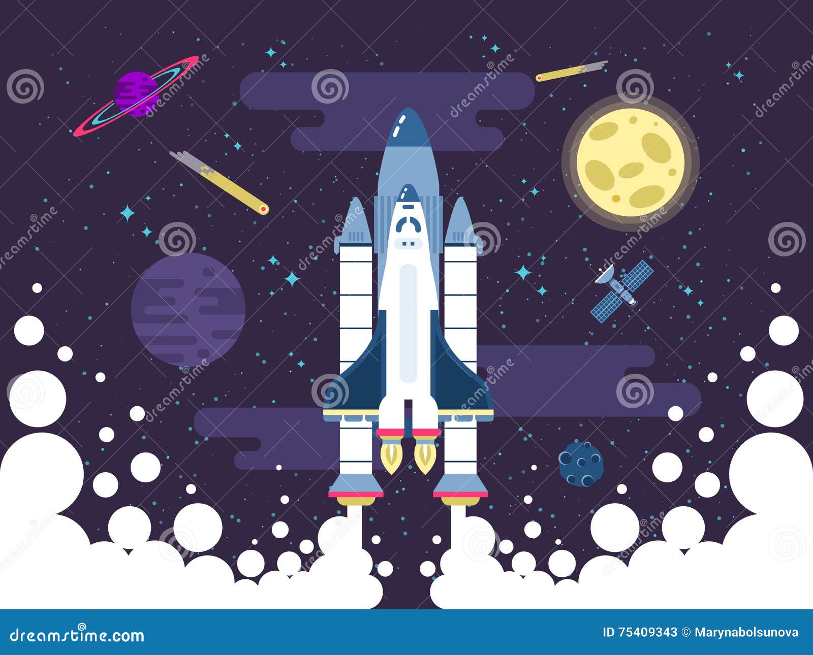 Illustration of Rocket Flies in Outer Space in a Flat Style Stock ...