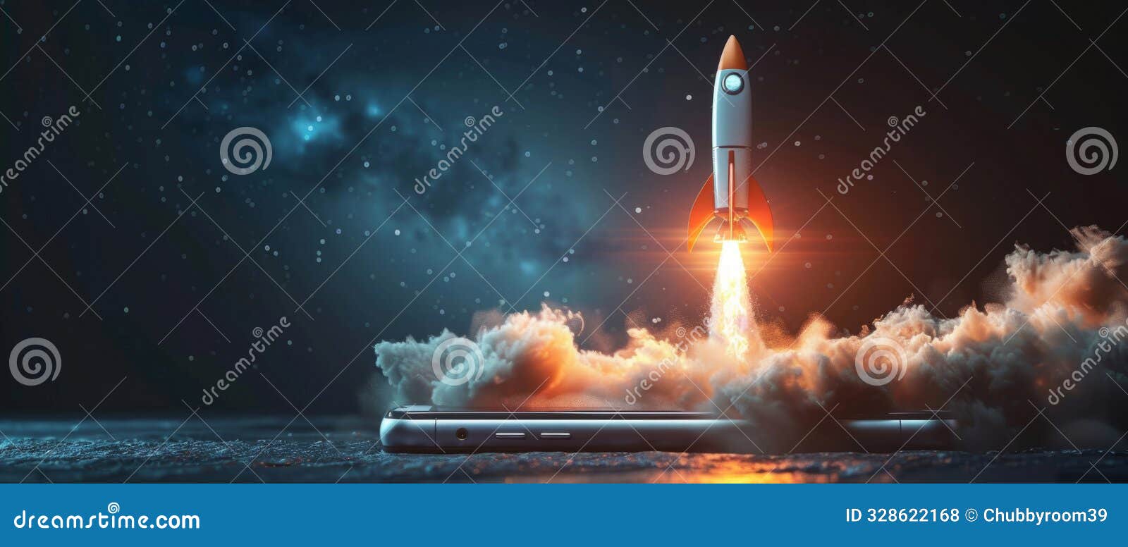 An Illustration of a Rocket Launching from a Mobile Phone Screen ...