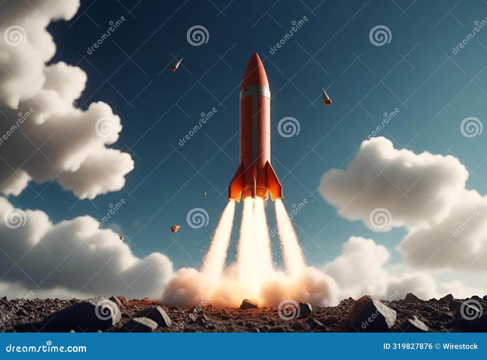 An Illustration of a Rocket Launching into the Sky with Other Things ...