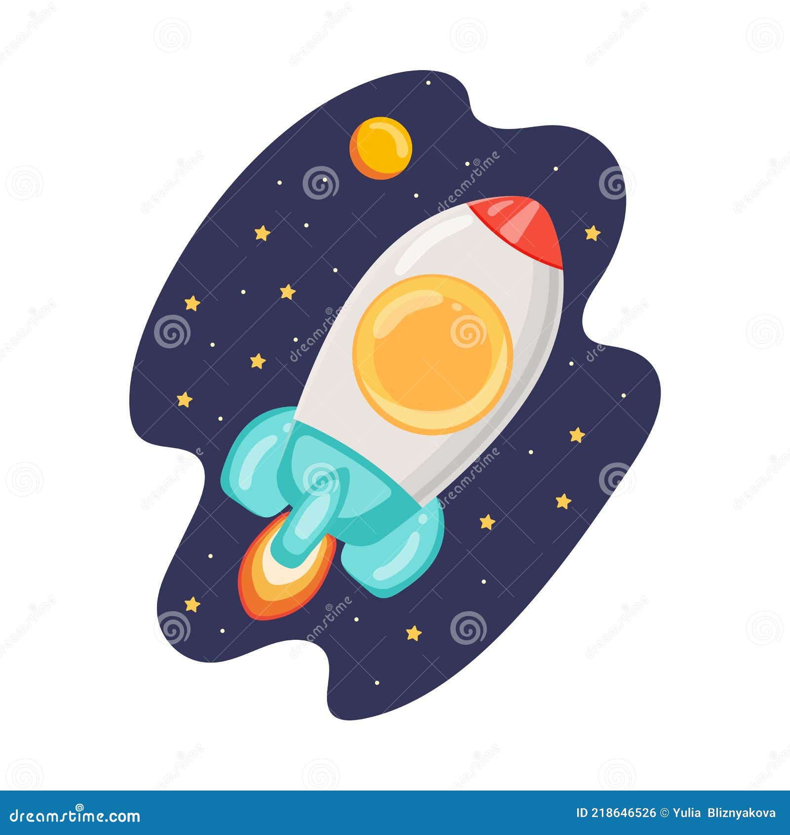 Illustration of a Rocket in Outer Space in Cartoon Style. Stock Vector ...