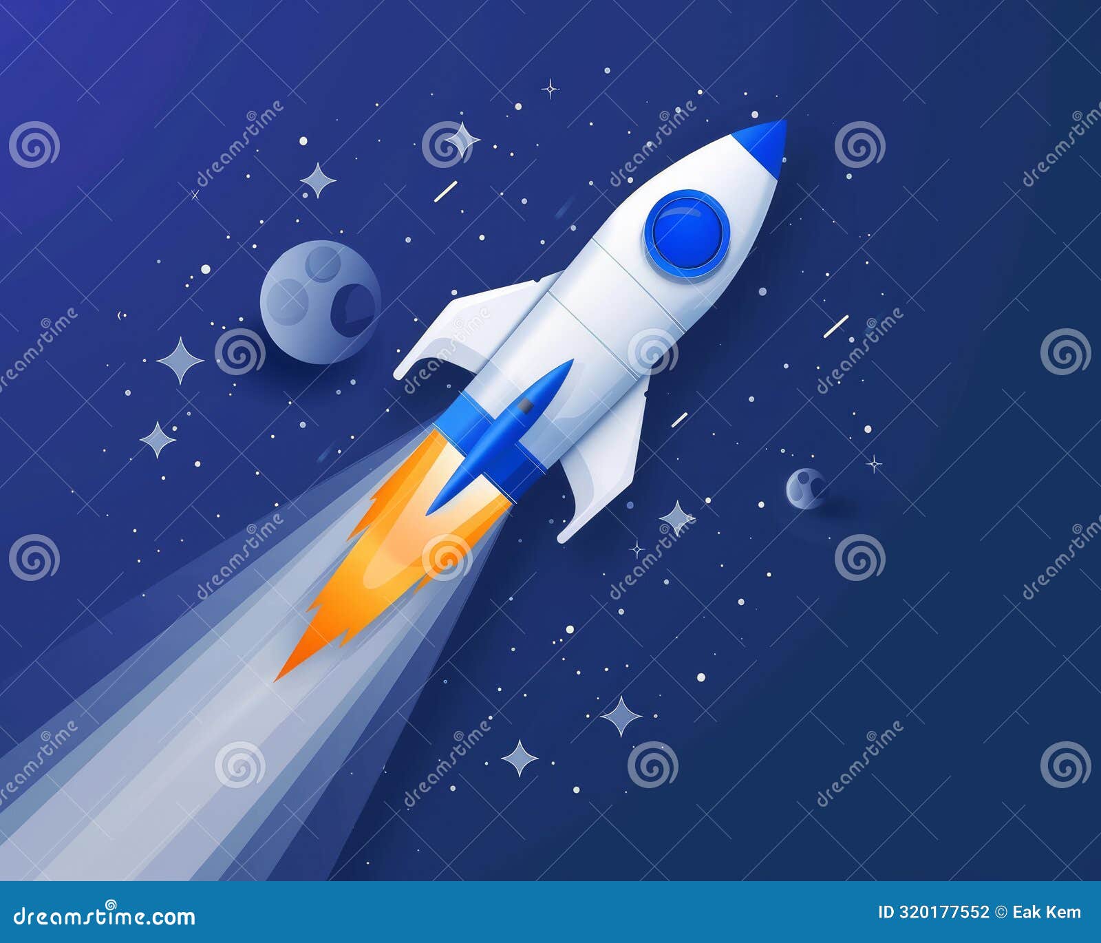 Illustration of a Rocket Ship in Space with Planets and Stars on a Dark ...