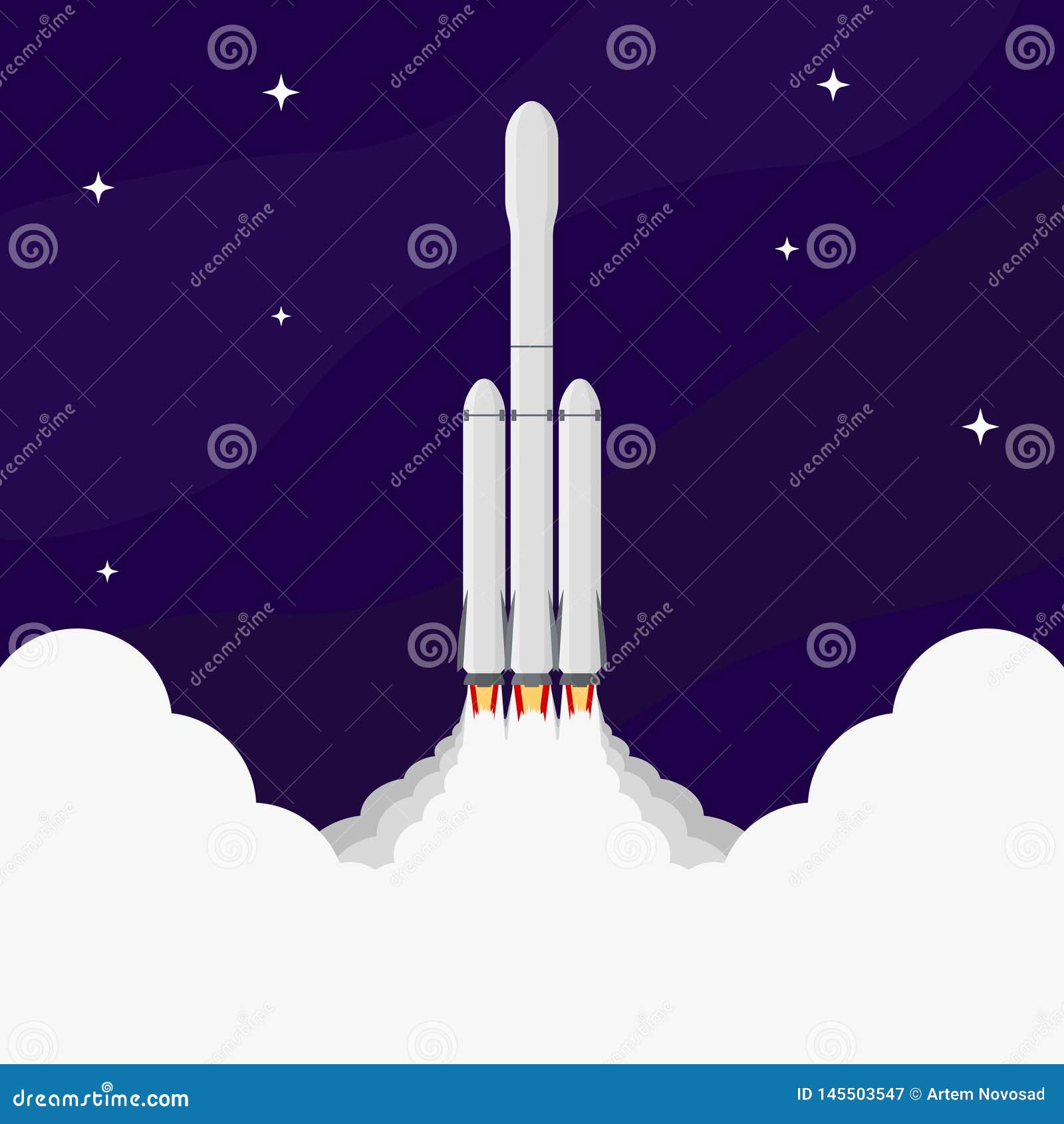 Illustration of a Rocket Taking Off into Space Against a Starry Sky at ...