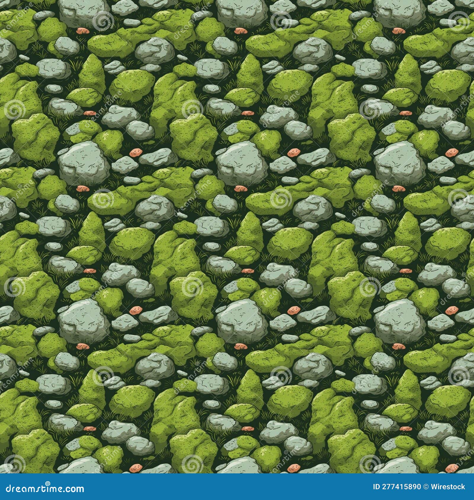 Illustration of a Rocks Covered with Moss in Seamless Pattern Stock ...