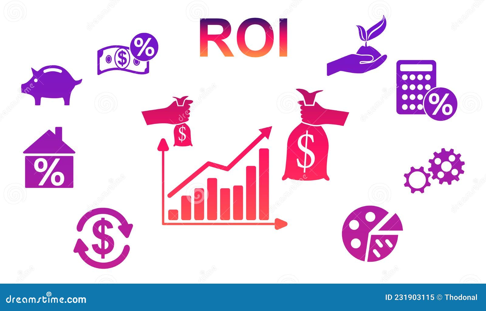Concept of roi stock illustration. Illustration of revenue - 231903115