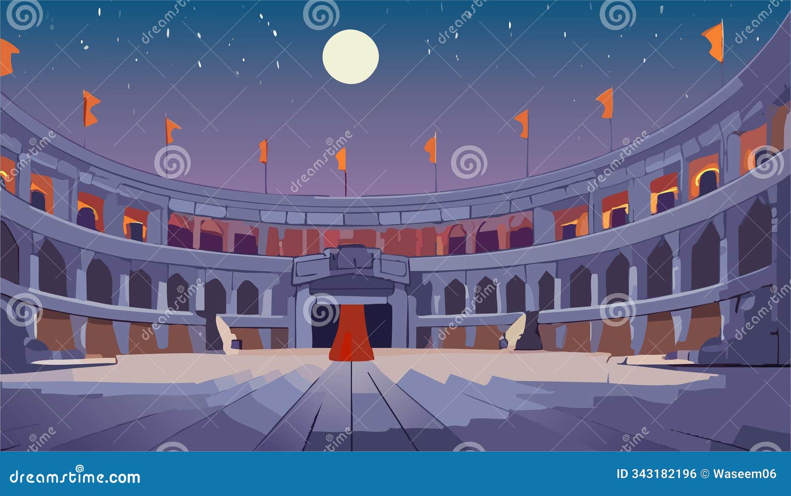 Illustration of a Roman Arena at Night. Vector Illustration in Flat ...