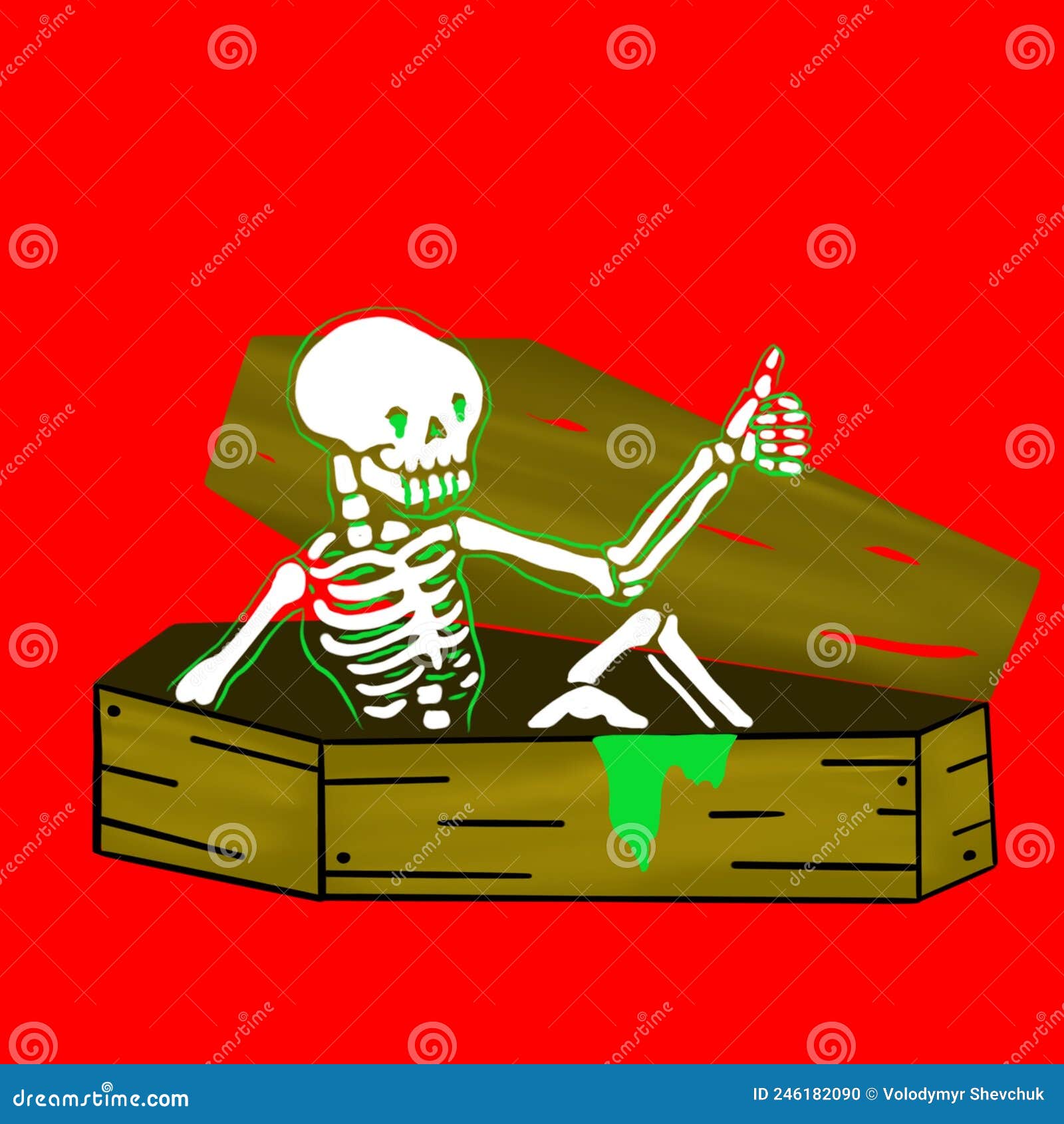 Rotten Skeleton Sitting in Coffin in Vector Stock Vector - Illustration ...