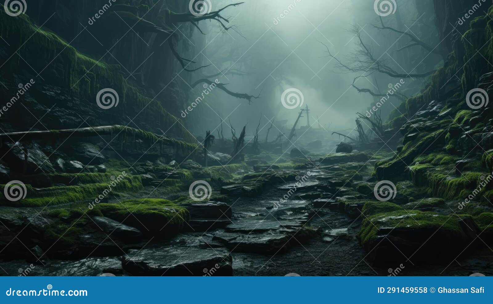 A Rough Path through a Mossy Damp Forest Stock Illustration ...