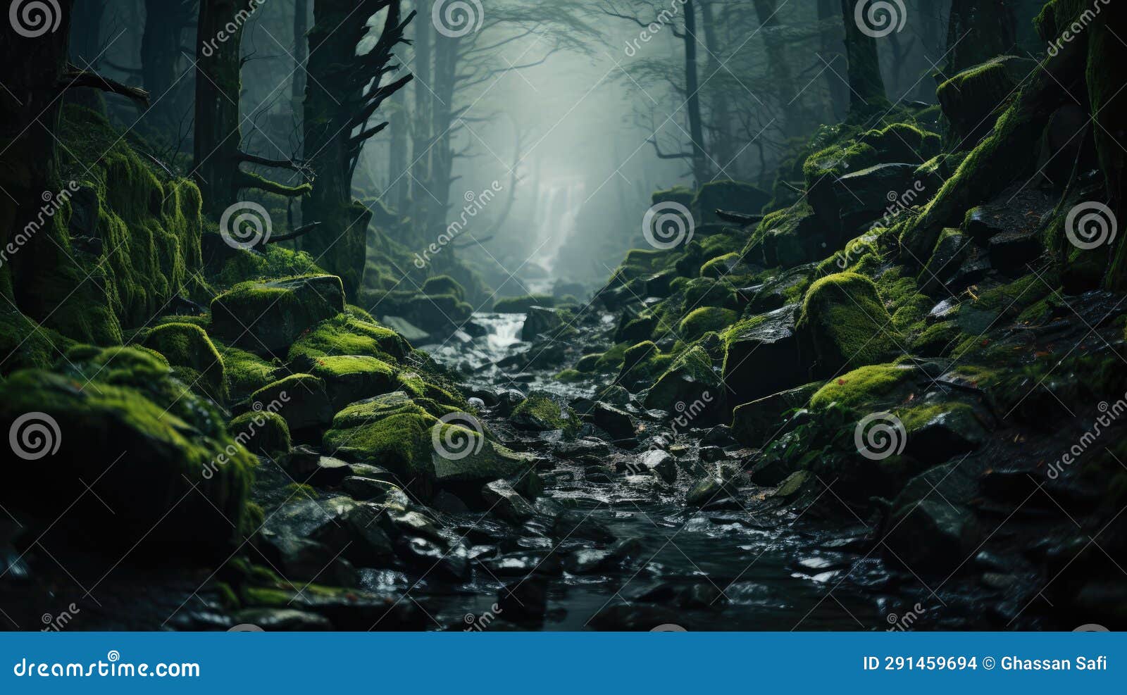 A Rough Path through a Mossy Damp Forest Stock Illustration ...