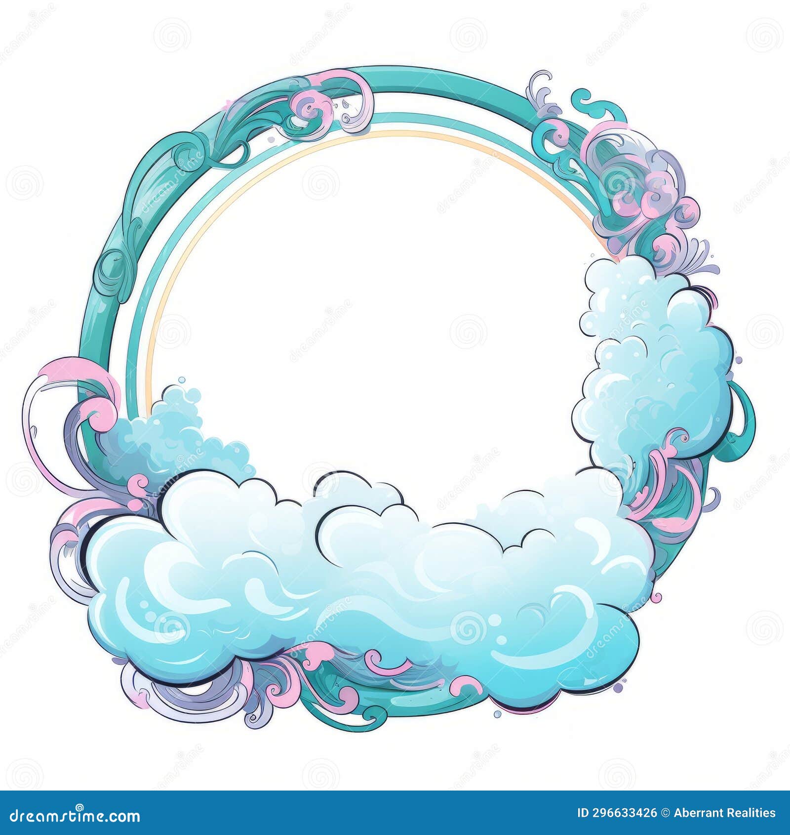 An Illustration of a Round Frame with Clouds and Swirls Stock ...
