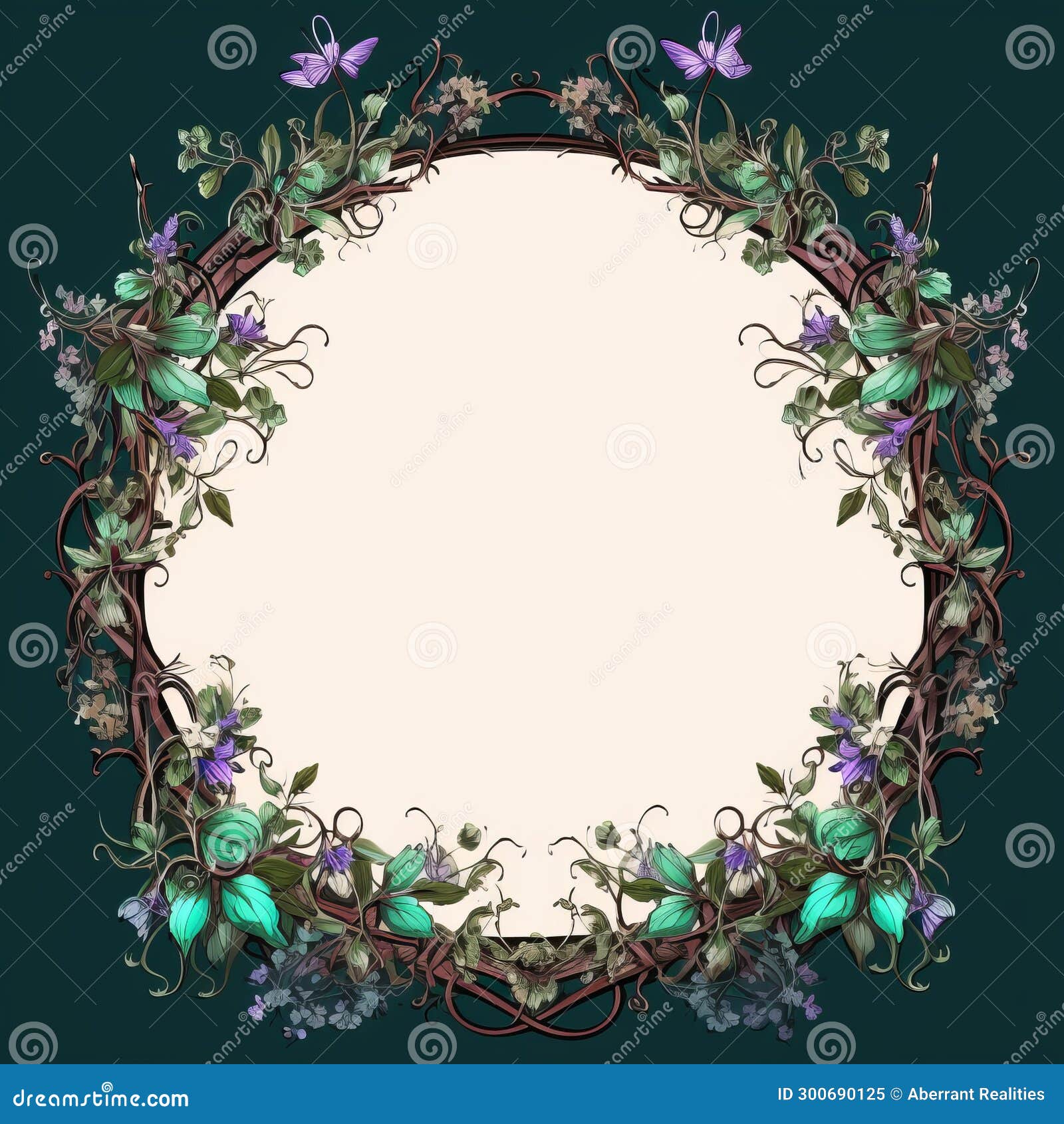 An Illustration of a Round Frame with Vines and Flowers Stock ...