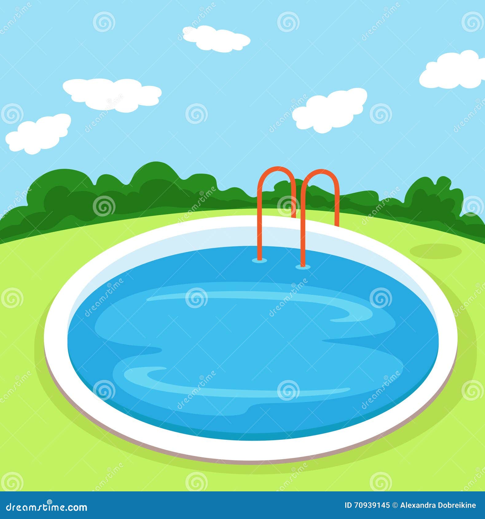 Illustration of a Round Pool in the Yard. Stock Vector - Illustration ...